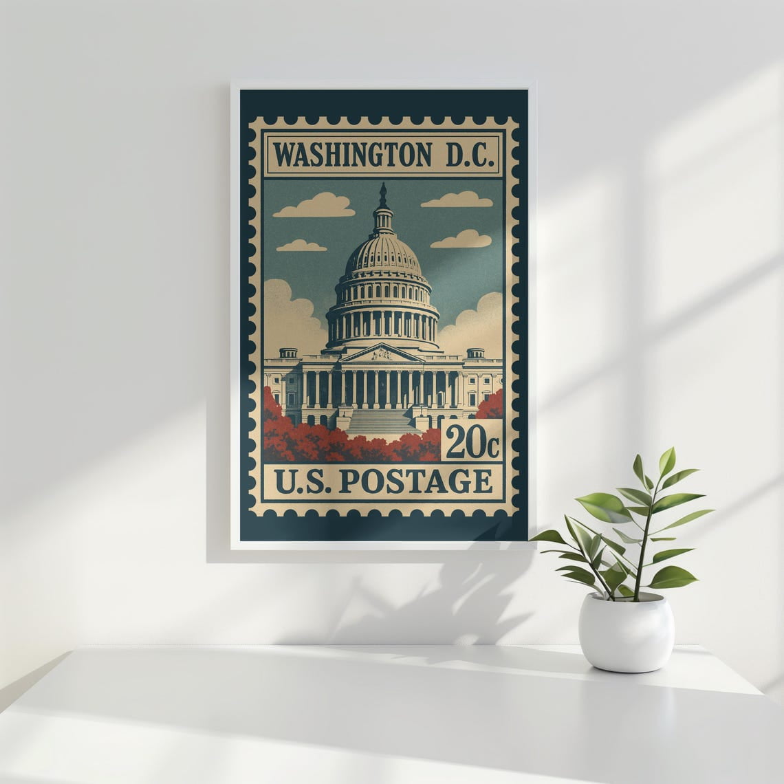 Washington D.C. Postage Stamp Print, Vintage Capitol Building Wall Art ...