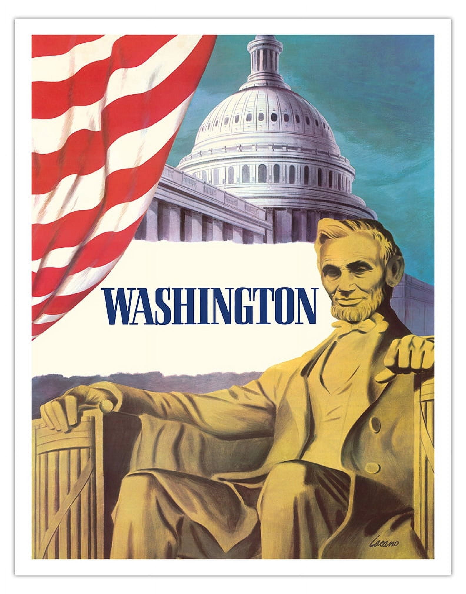 Washington D.C. - The Lincoln Memorial - Vintage Travel Poster by Frank Lacano c.1951 - Fine Art ...