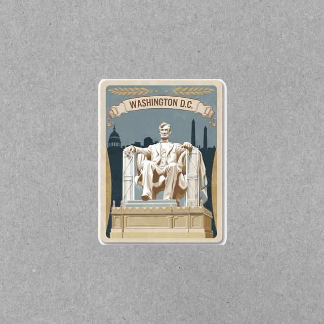 Washington D.C. Vintage Travel Sticker Sticker - Lincoln Memorial ...