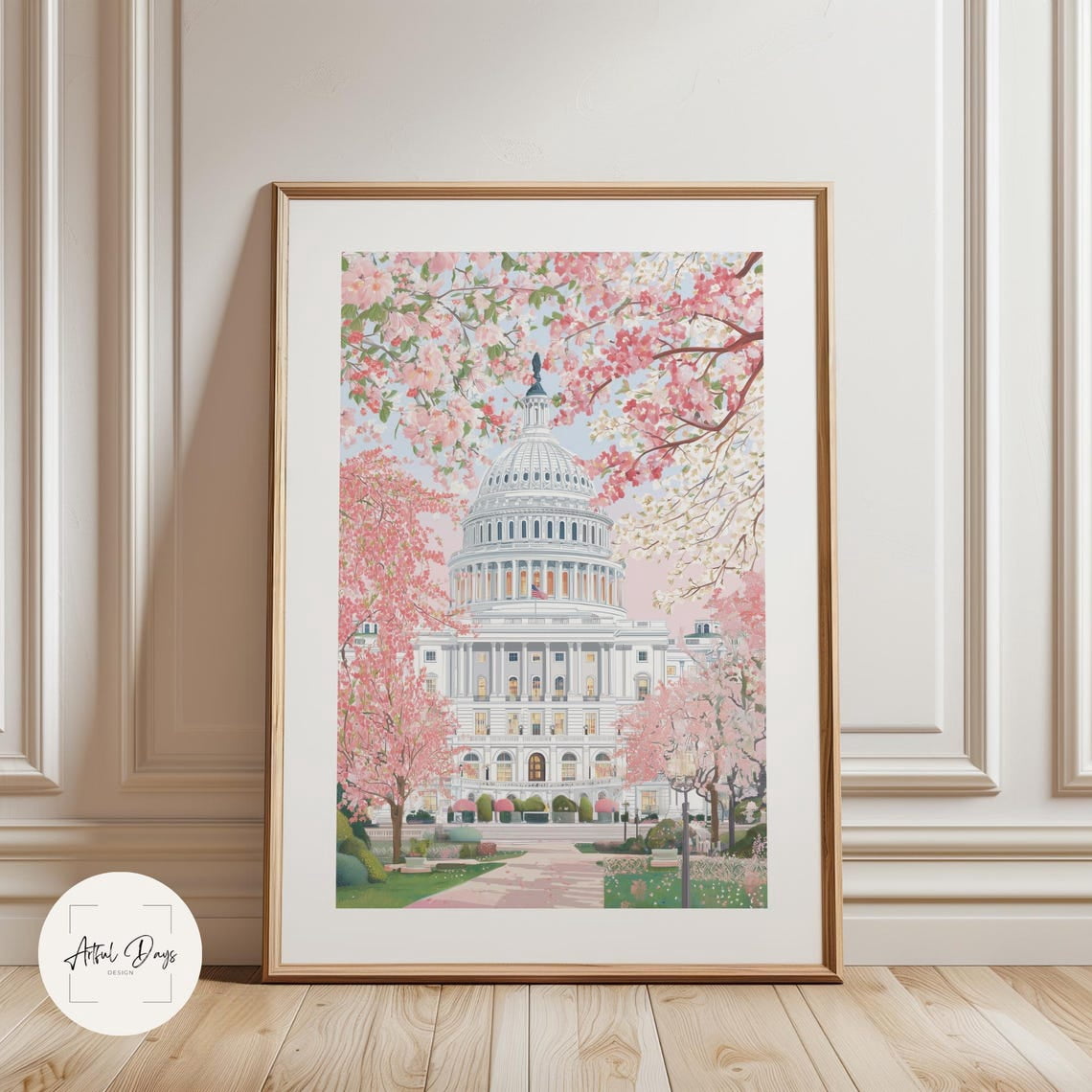 Washington DC Capitol Spring Cherry Blossom US Capitol Illustration ...