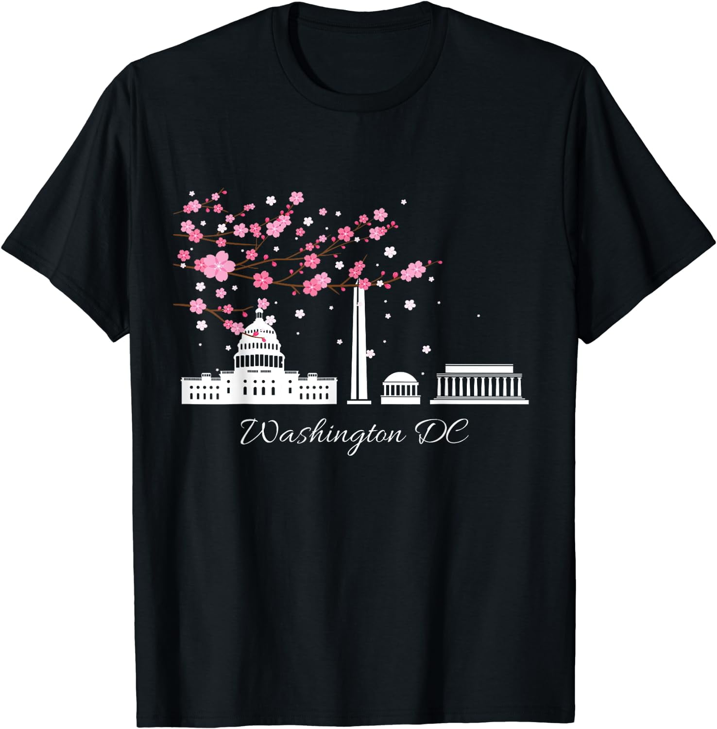 Washington DC Cherry Blossoms Monuments Memorials T Shirt T-Shirt Black ...