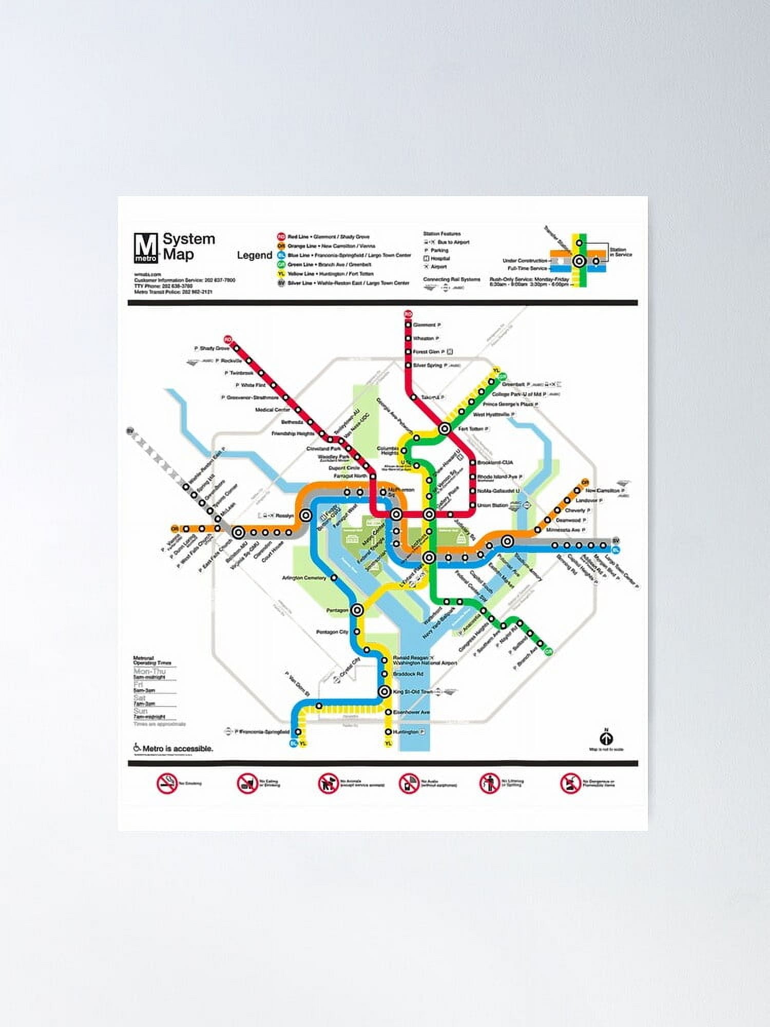 Washington DC Metro Map Silver Poster - Walmart.com