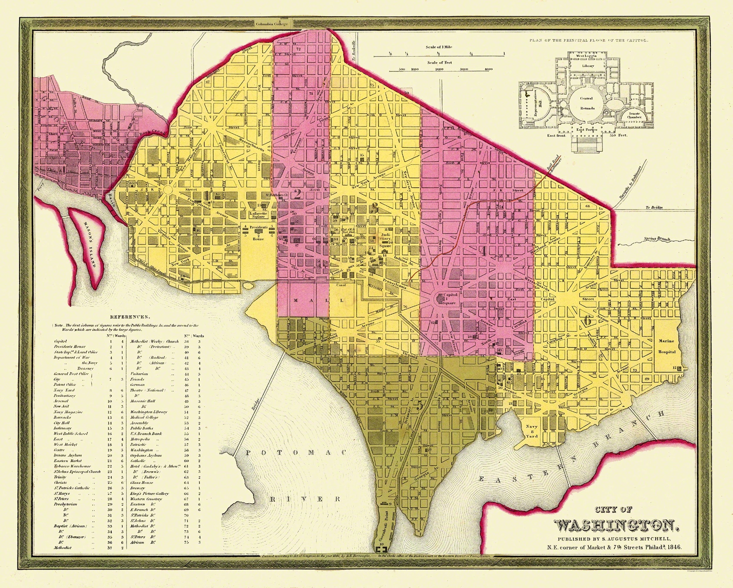 Historic City Map - Washington DC - Mitchell 1846 - 28.63 x 23 ...