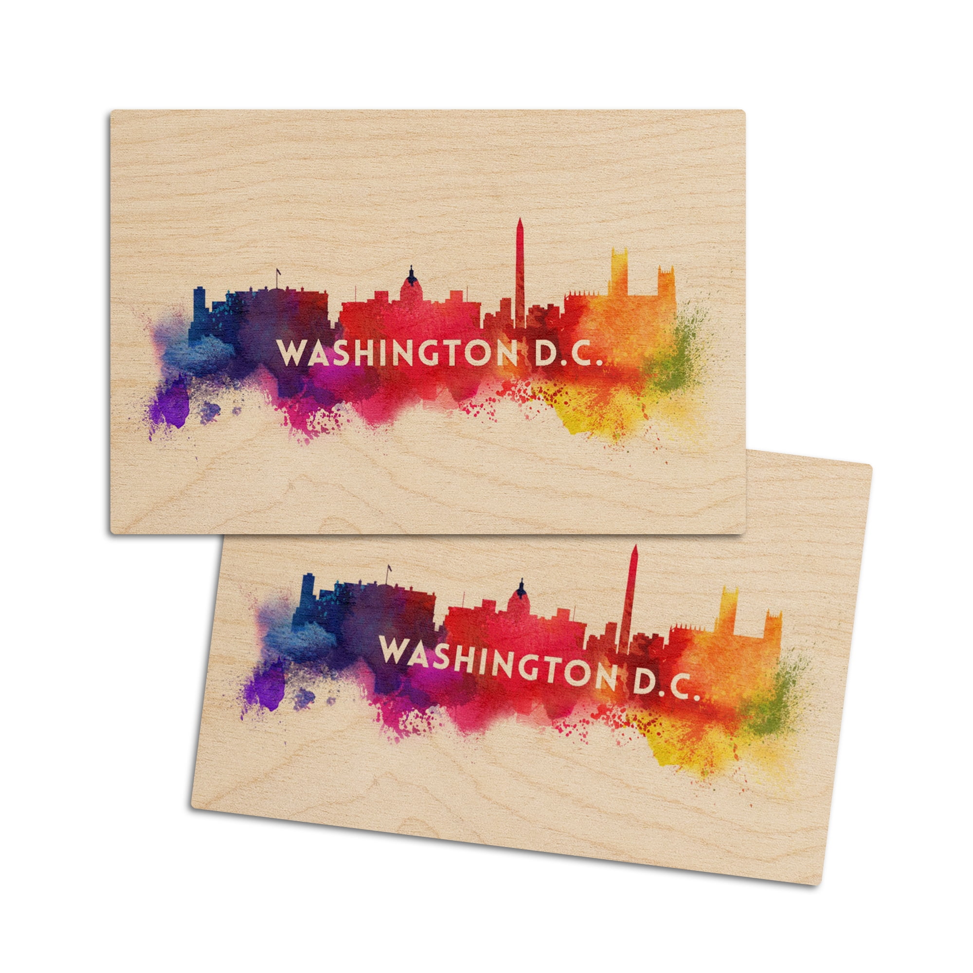 Washington, DC, Skyline Abstract, White Background (4x6 Birch Wood ...