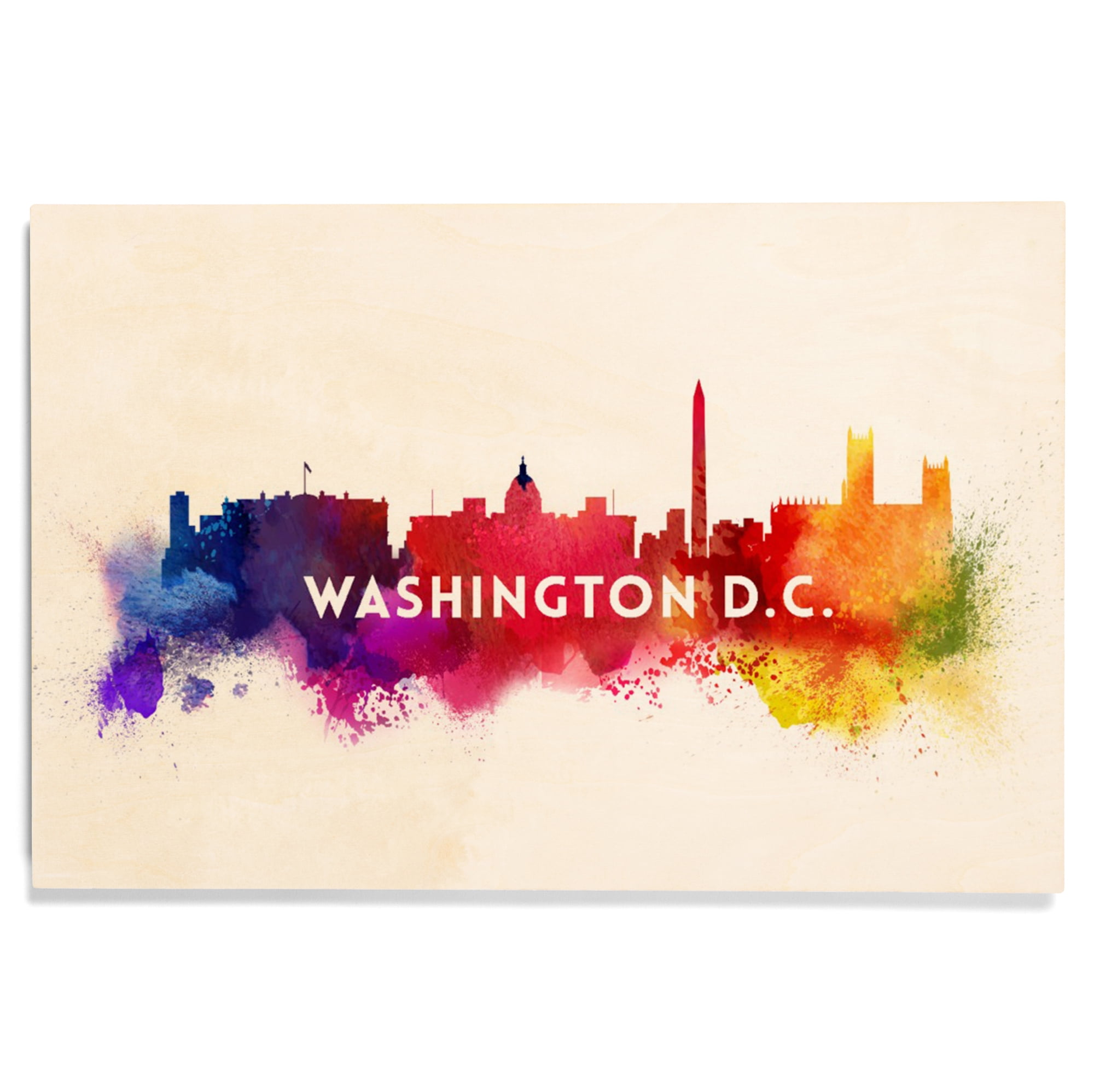 Washington, DC, Skyline Abstract, White Background Birch Wood Wall Sign ...