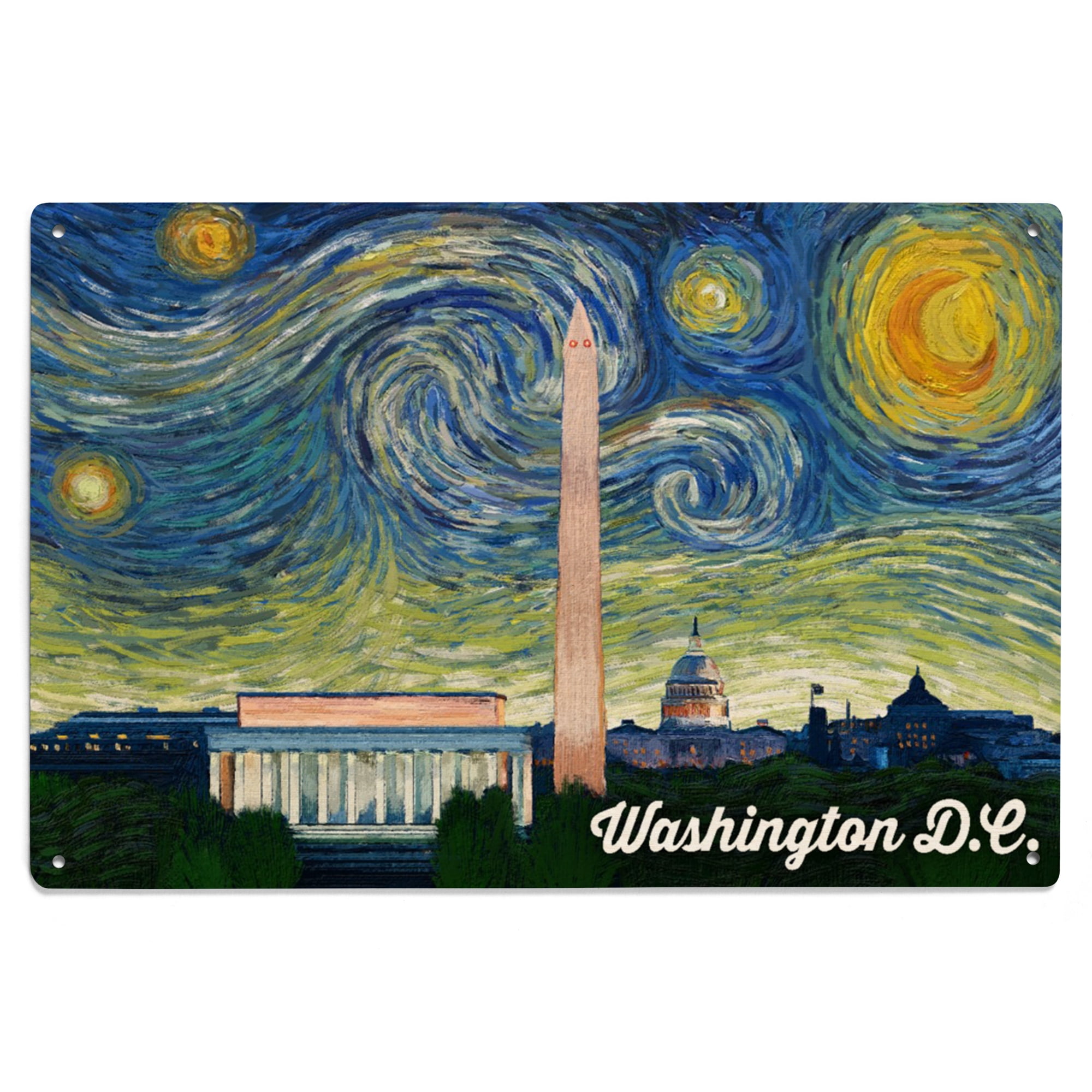 Washington DC, Starry Night Series Birch Wood Wall Sign (6x9 Rustic ...