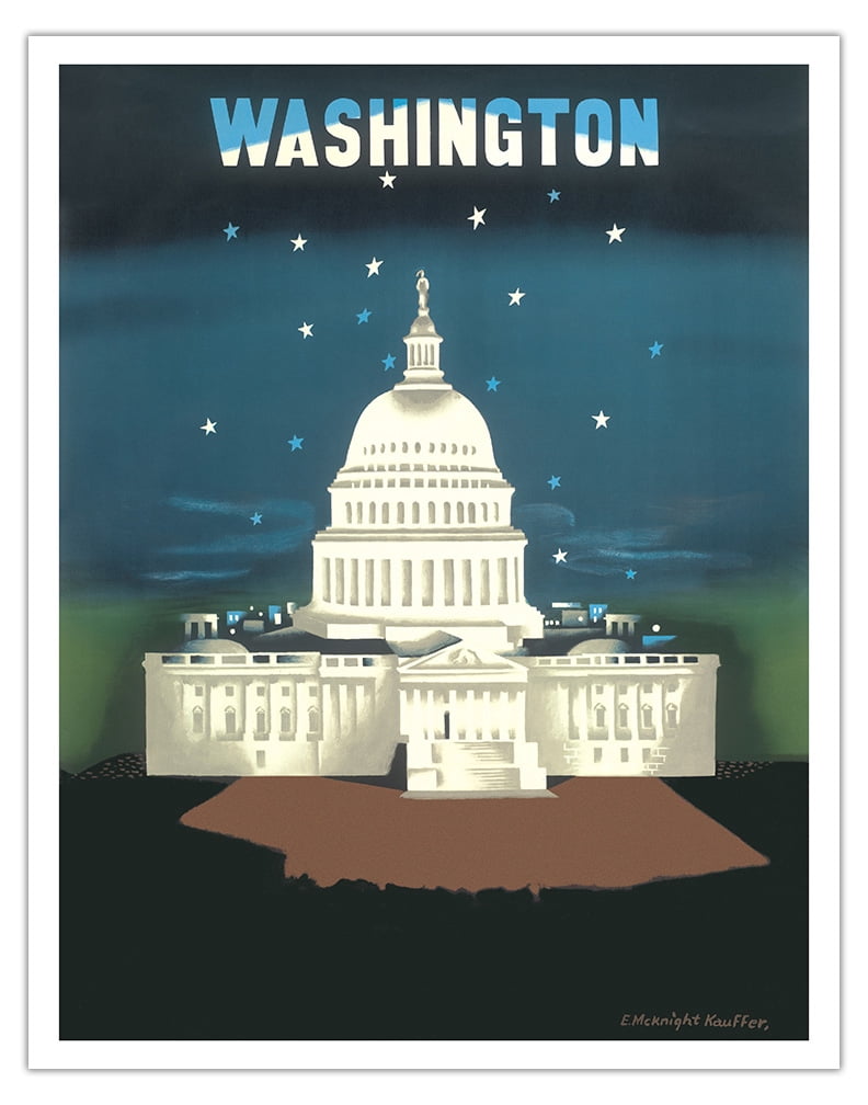Washington DC - The US Capitol Building - Vintage Airline Travel Poster ...