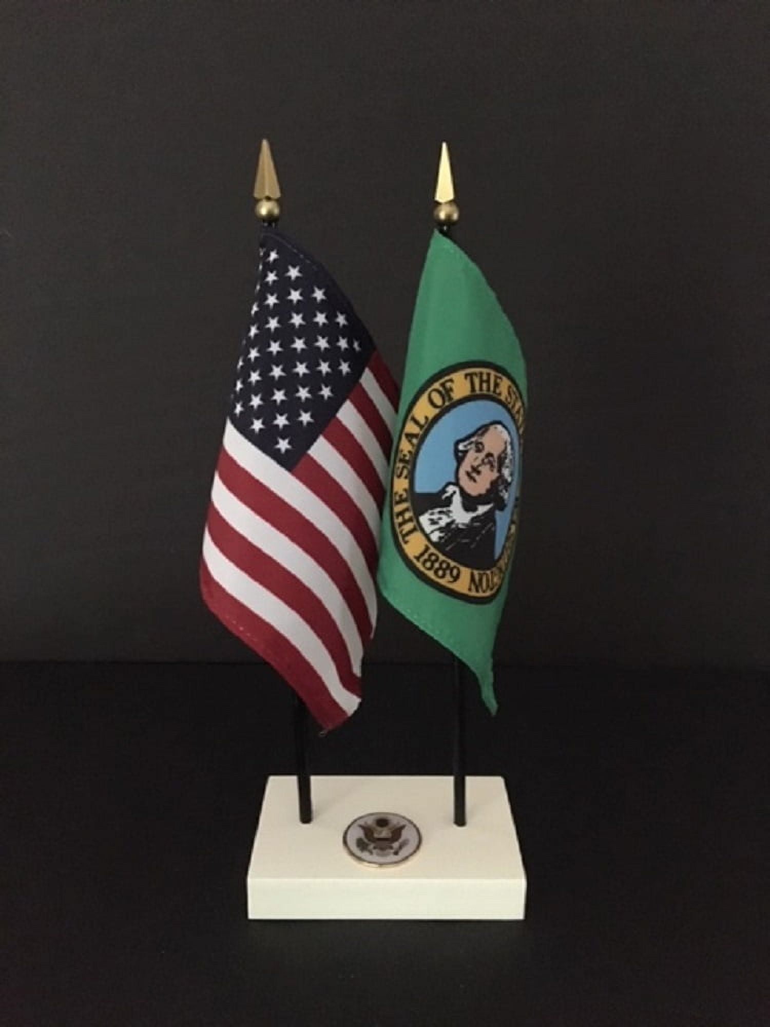 Washington Executive Desk Set; Two 4x6 Inch Flags, White Base with US ...