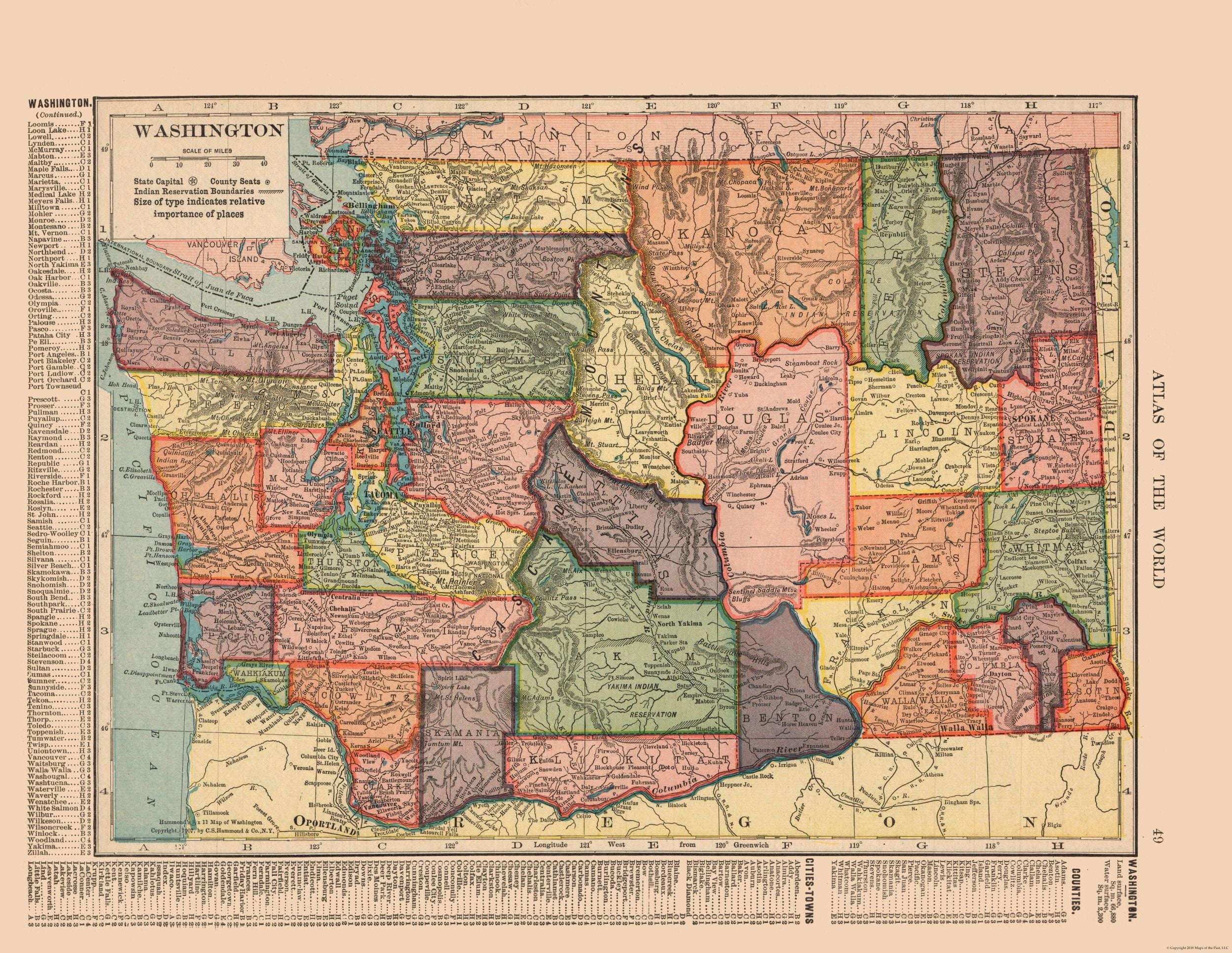 Historic State Map - Washington - Hammond 1910 - 29.71 x 23 - Vintage ...