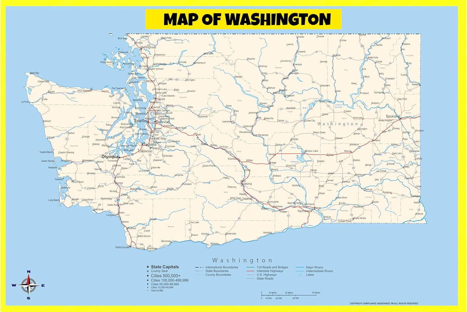 Washington Map Poster - Laminated Wall Map - Style B - 24x36 - Ideal ...