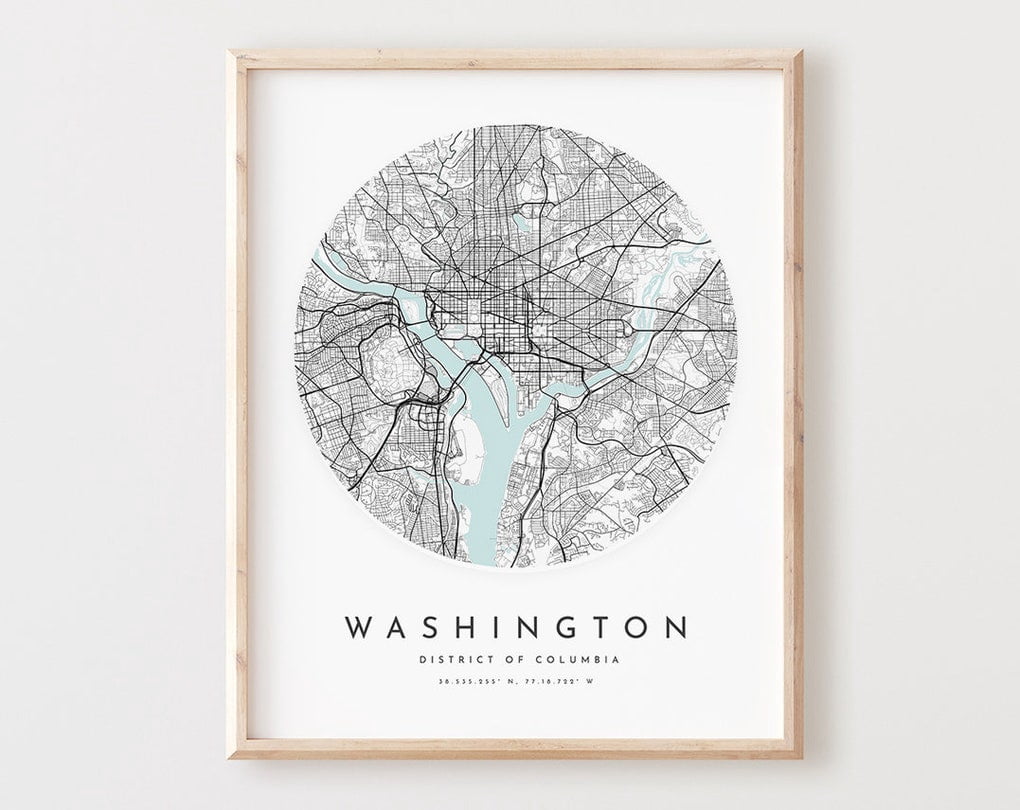 Washington Map Print, Washington Map Poster City Wall Art, Dc Road Map ...