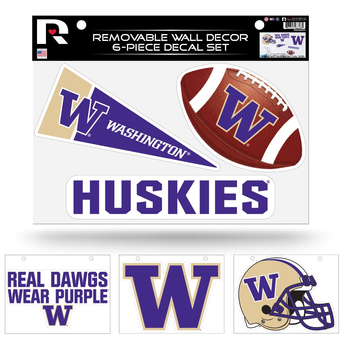 Washington NCAA Huskies (Set of 6) Individual Easy Peel Die-Cut Decal ...