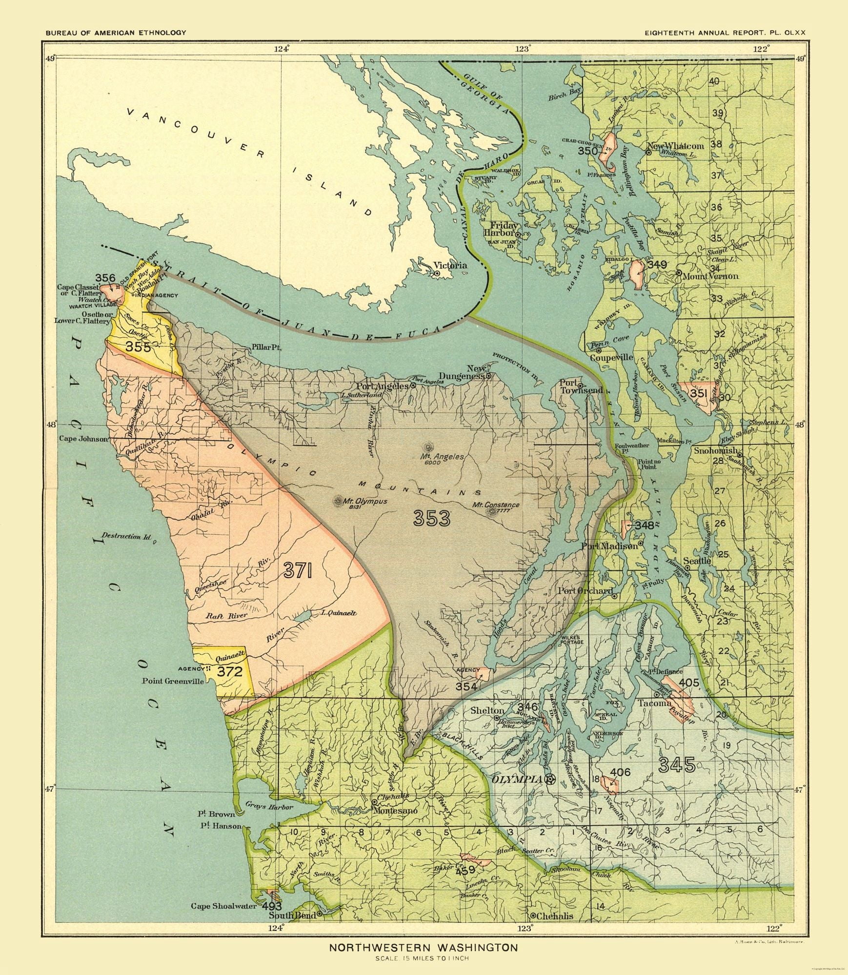 Historic State Map - Washington North West - Hoen 1896 - 23 x 26.46 ...