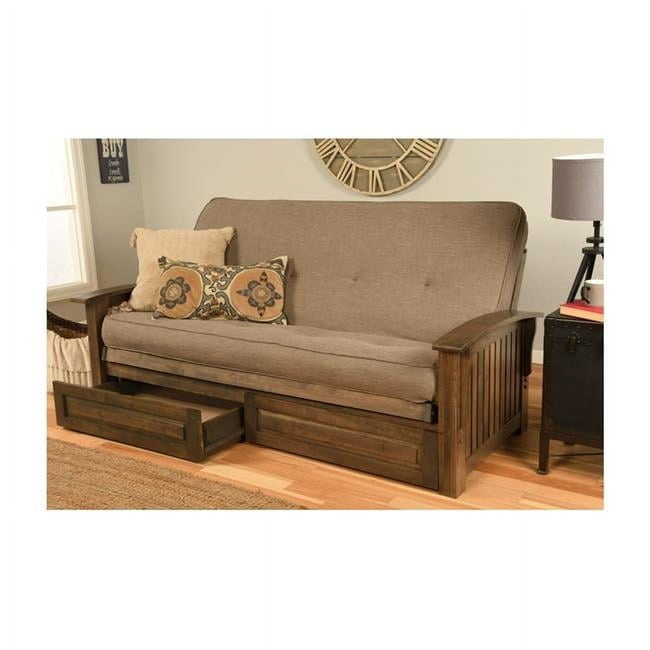 Washington Rustic Walnut Futon Frame with Linen Stone Mattress ...