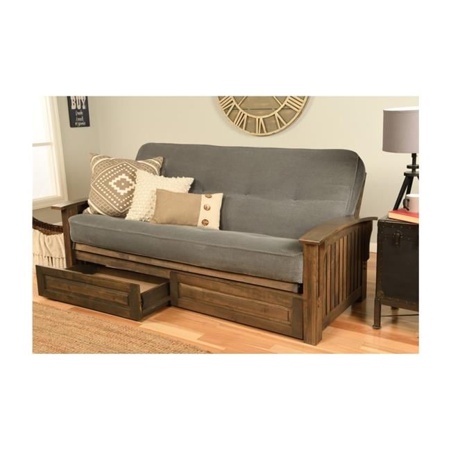 Washington Rustic Walnut Futon Frame with Marmont Thunder Mattress ...
