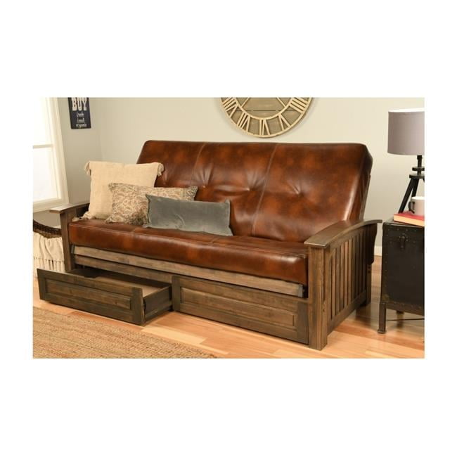 Washington Rustic Walnut Futon Frame with Oregon Trail Saddle Mattress ...
