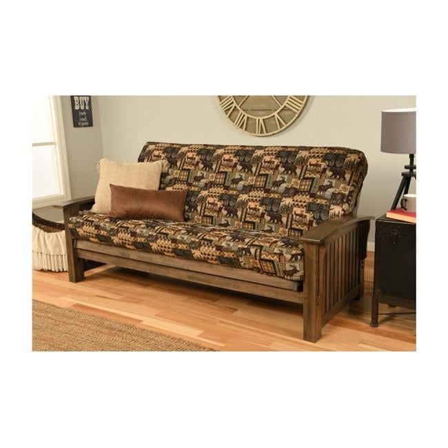 Washington Rustic Walnut Wood Futon Frame with Comfortable Peters Cabin ...