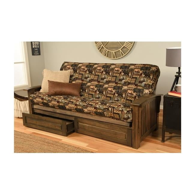 Washington Rustic Walnut Futon Frame with Peters Cabin Mattress ...