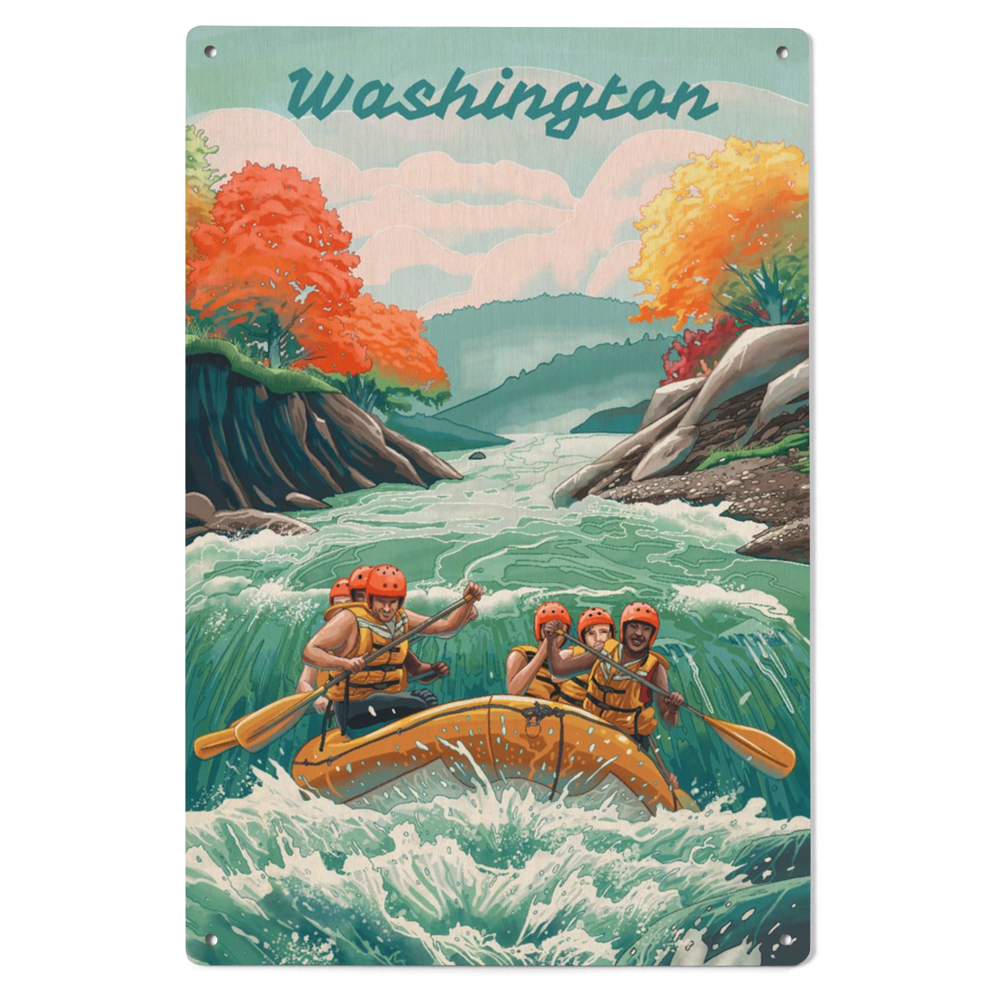 Washington, Seek Adventure, River Rafting Birch Wood Wall Sign (6x9 ...