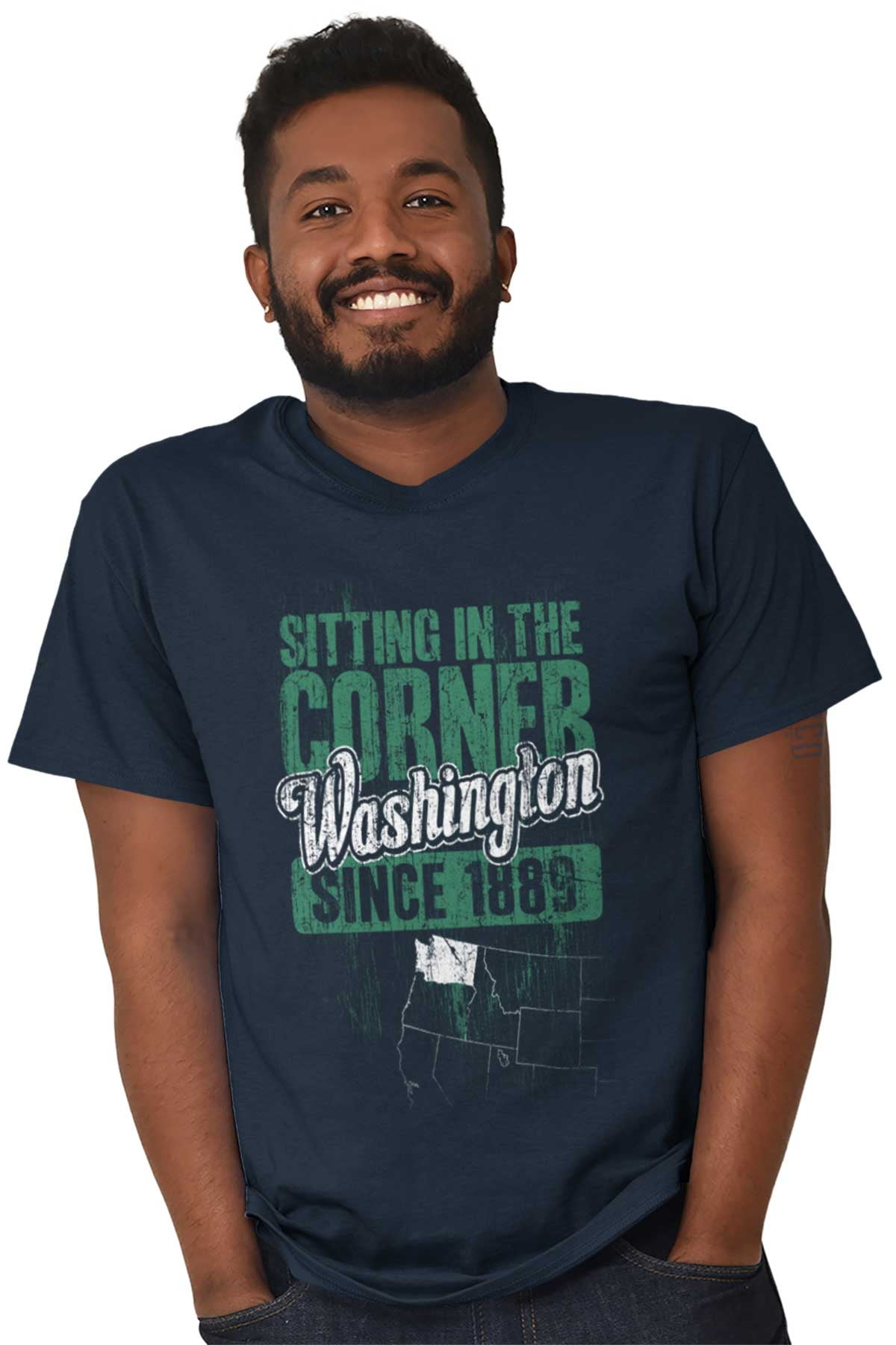 Washington Sitting In Corner WA Map Plus Size Crewneck Graphic Tee ...