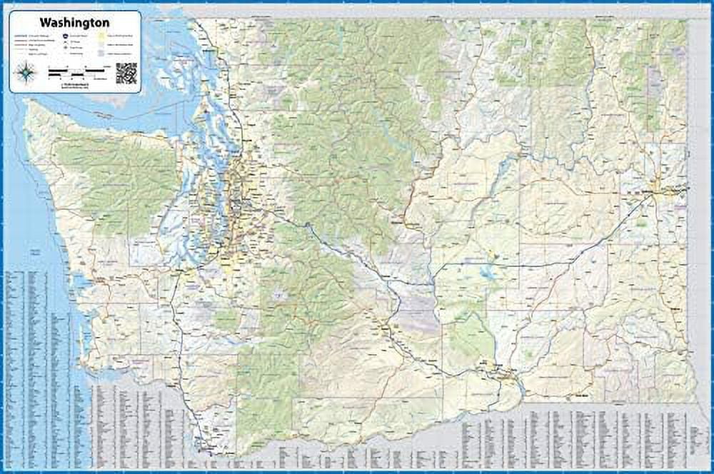 Washington State Laminated Wall Map (60” Wide x 40” high) - Walmart.com