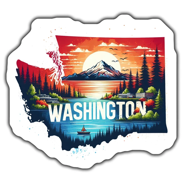 Washington State Sticker, Pacific Northwest Sticker, Sunset Mountain ...