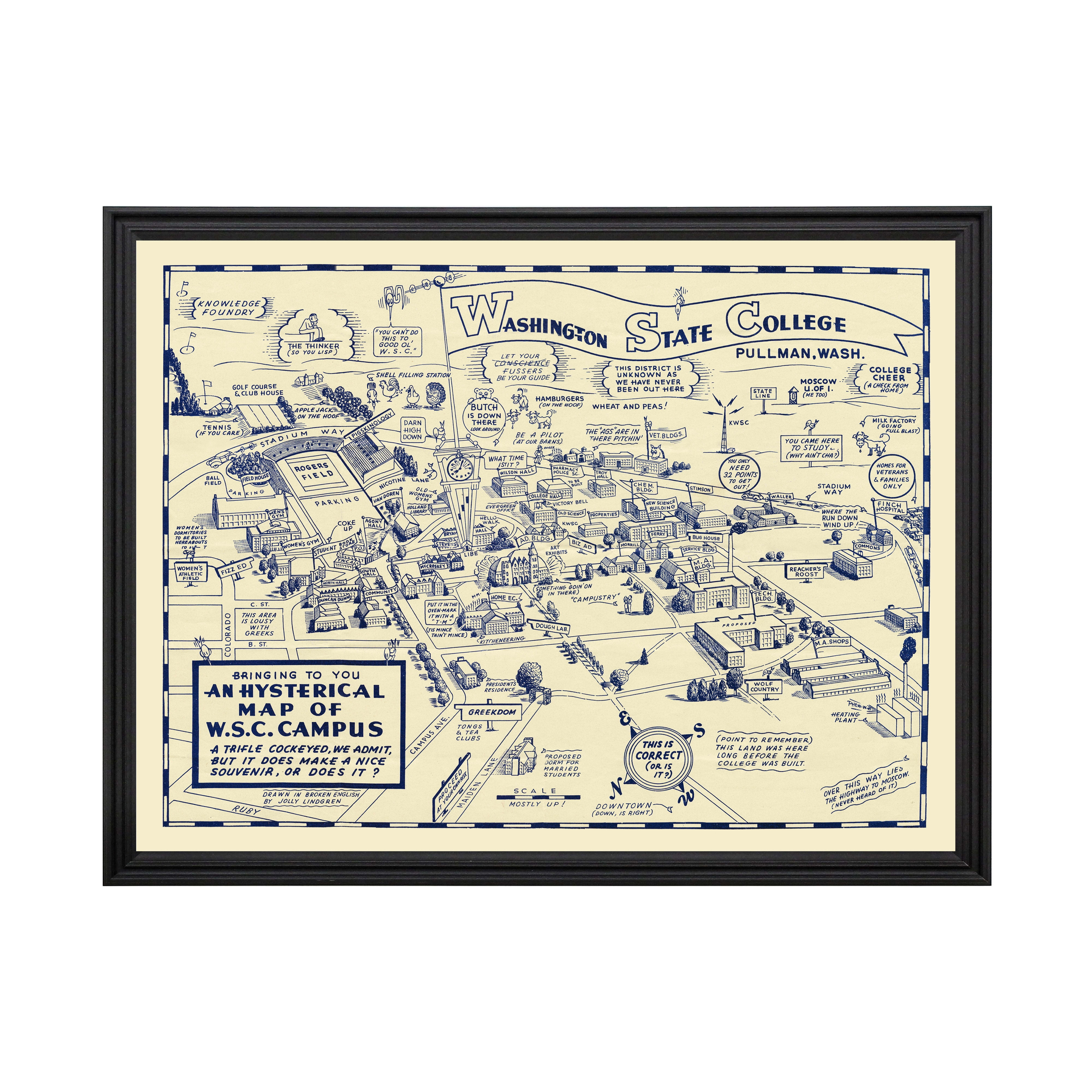 Washington State University Art, 1946 Vintage Map of Washington State ...