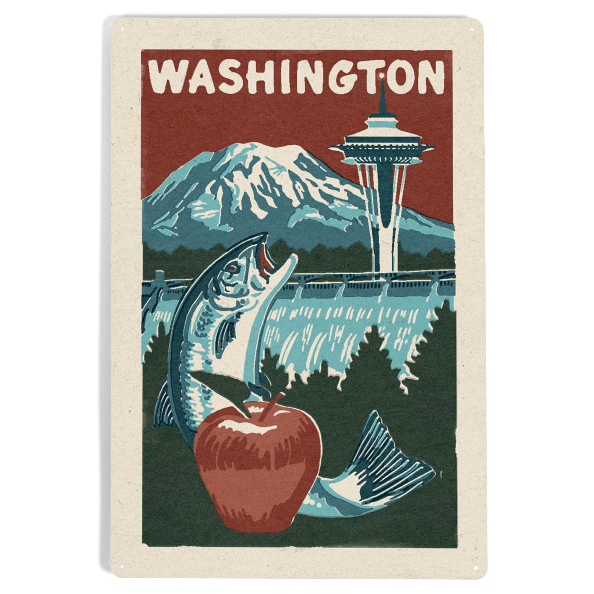 Washington State, Woodblock (12x18 Aluminum Art, Indoor Outdoor Metal ...