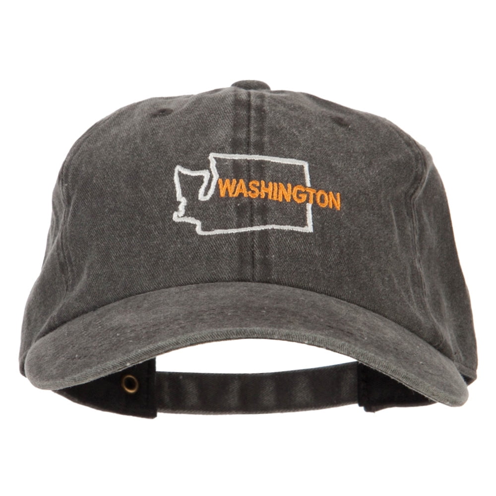 Washington with Map Outline Embroidered Washed Cotton Twill Cap - Black ...