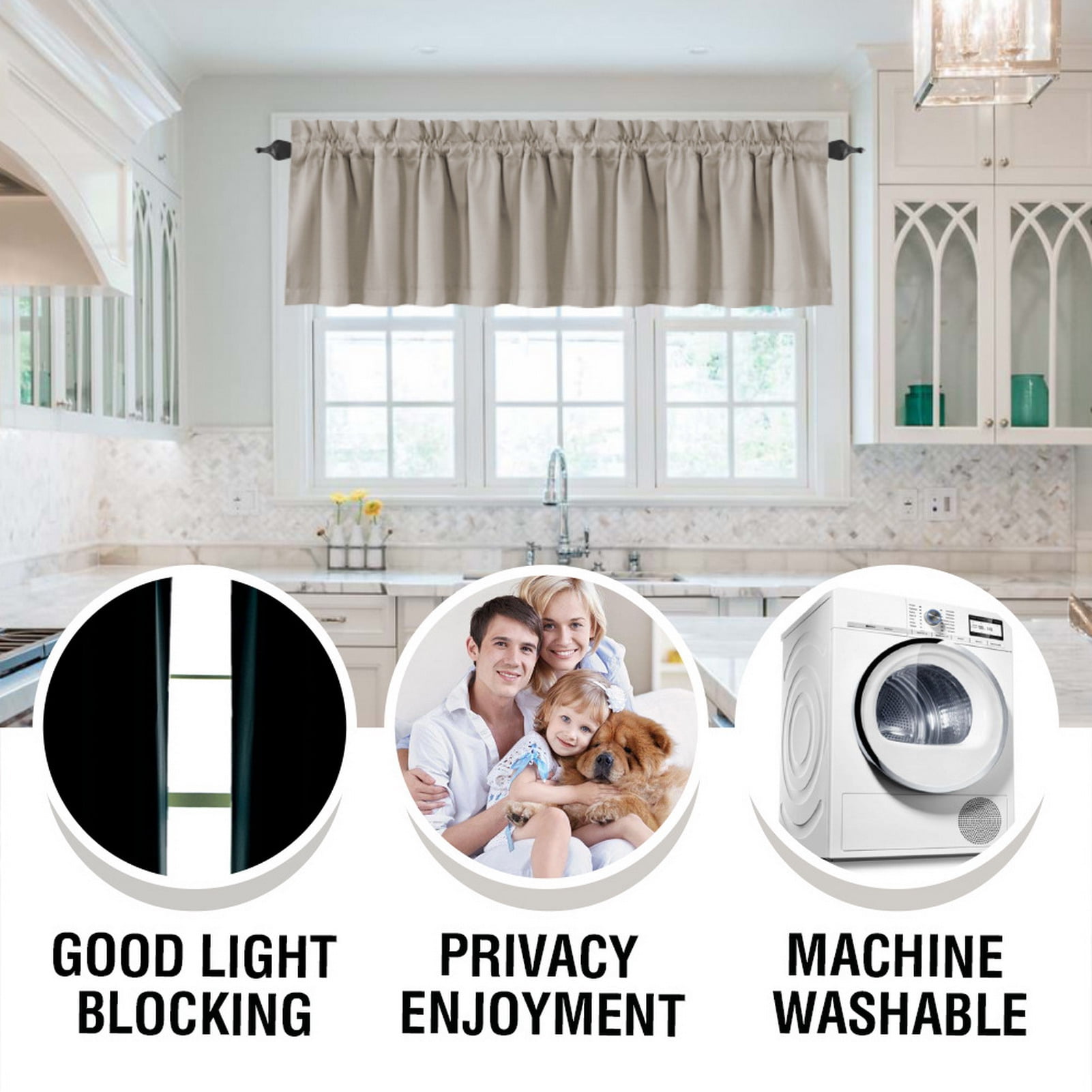 Washranp 2Pcs Windows Valance,Solid Color Thermal Insulated Blackout ...