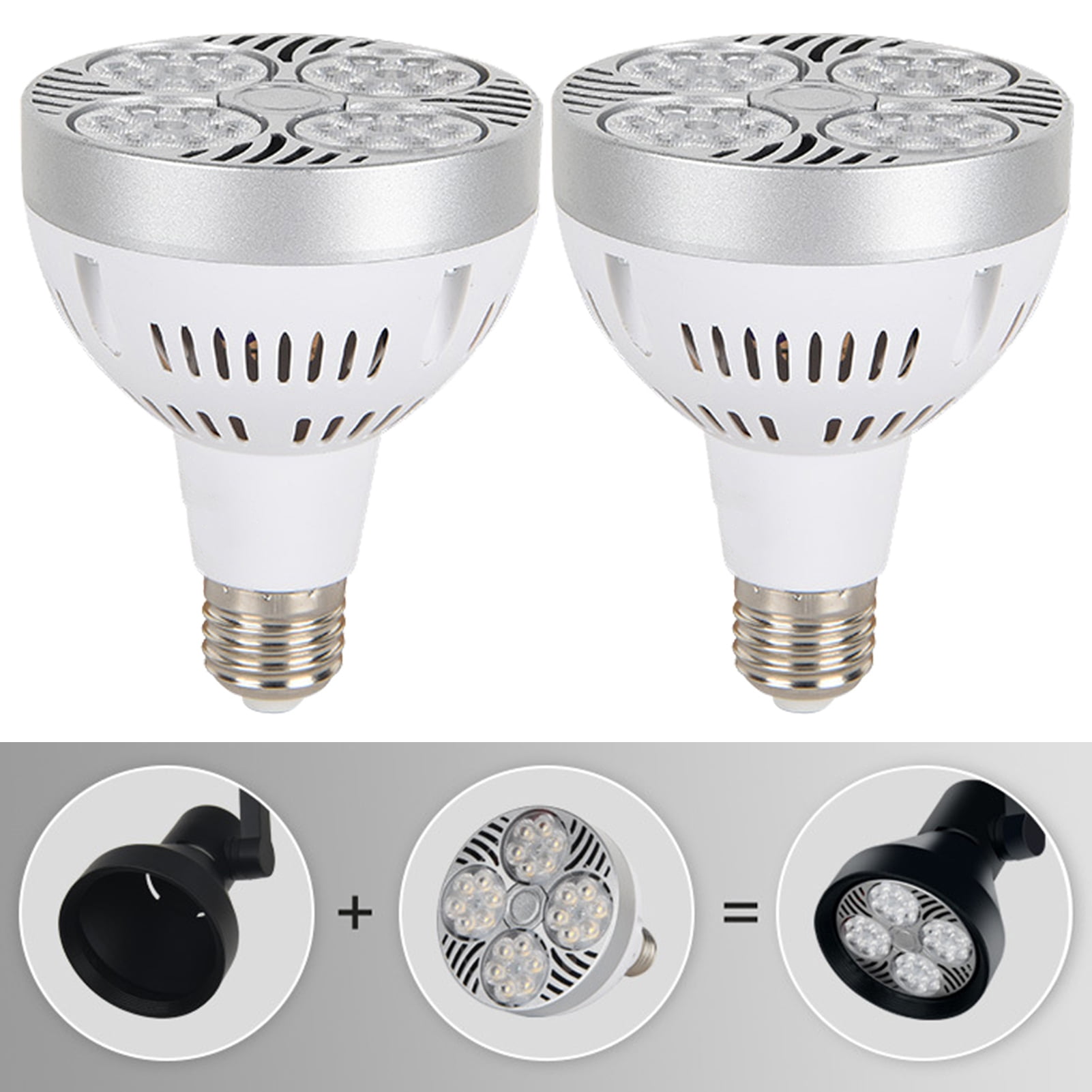 Washranp 35W PAR30 Long Neck LED Bulb,E27 Base 360-Degree Rotation Beam Angle Track LED ...