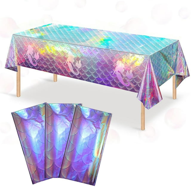 Washranp 3Pcs Mermaid Iridescence Plastic Tablecloths,Mermaid Table ...