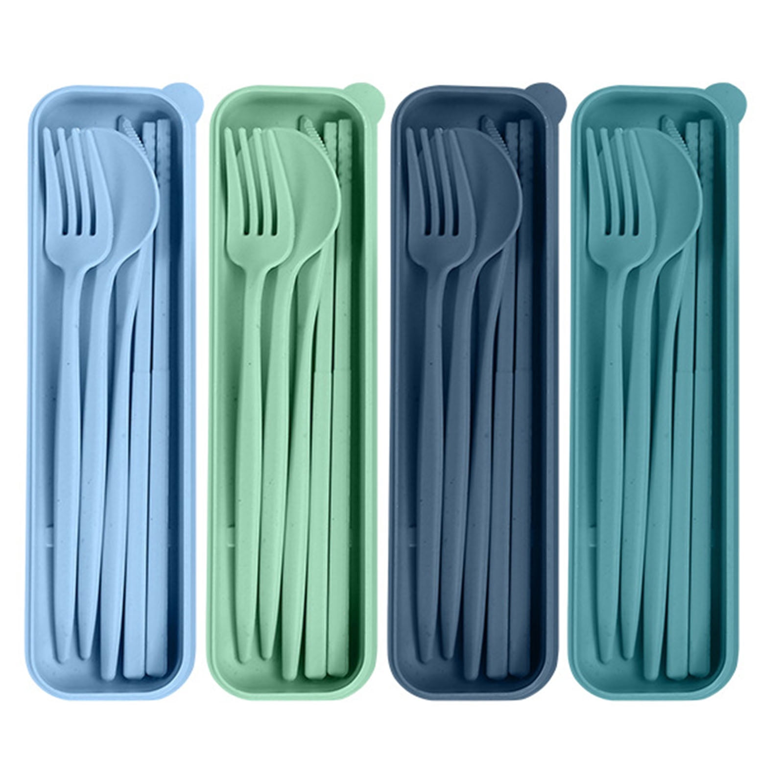 Washranp 4 Sets Travel Utensils with Case,Reusable Plastic Cutlery Set ...