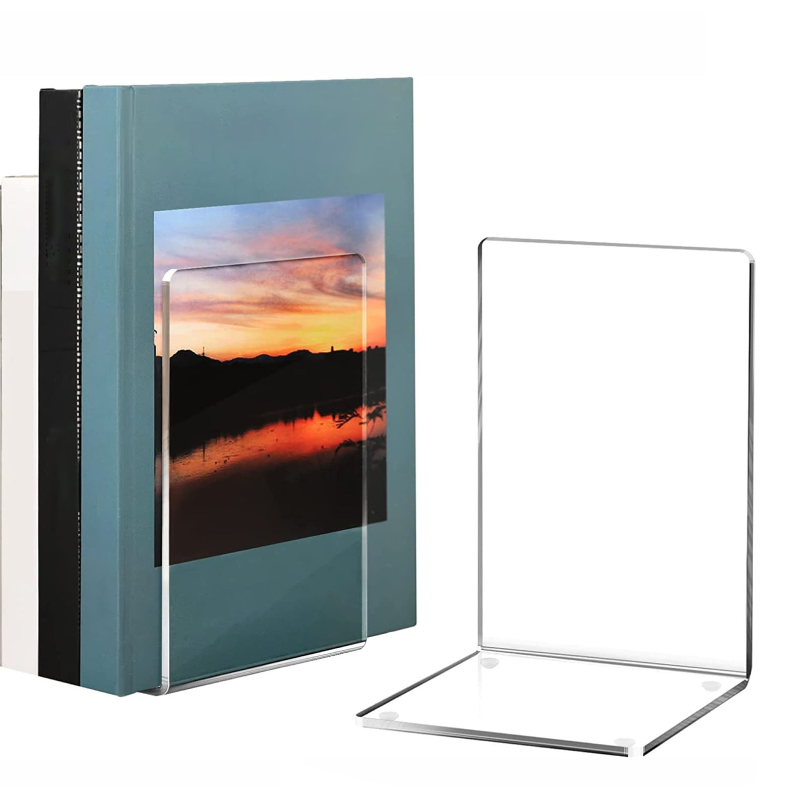 Washranp 4Pcs Acrylic Book Ends,Clear Heavy Duty Bookends Organizer L ...