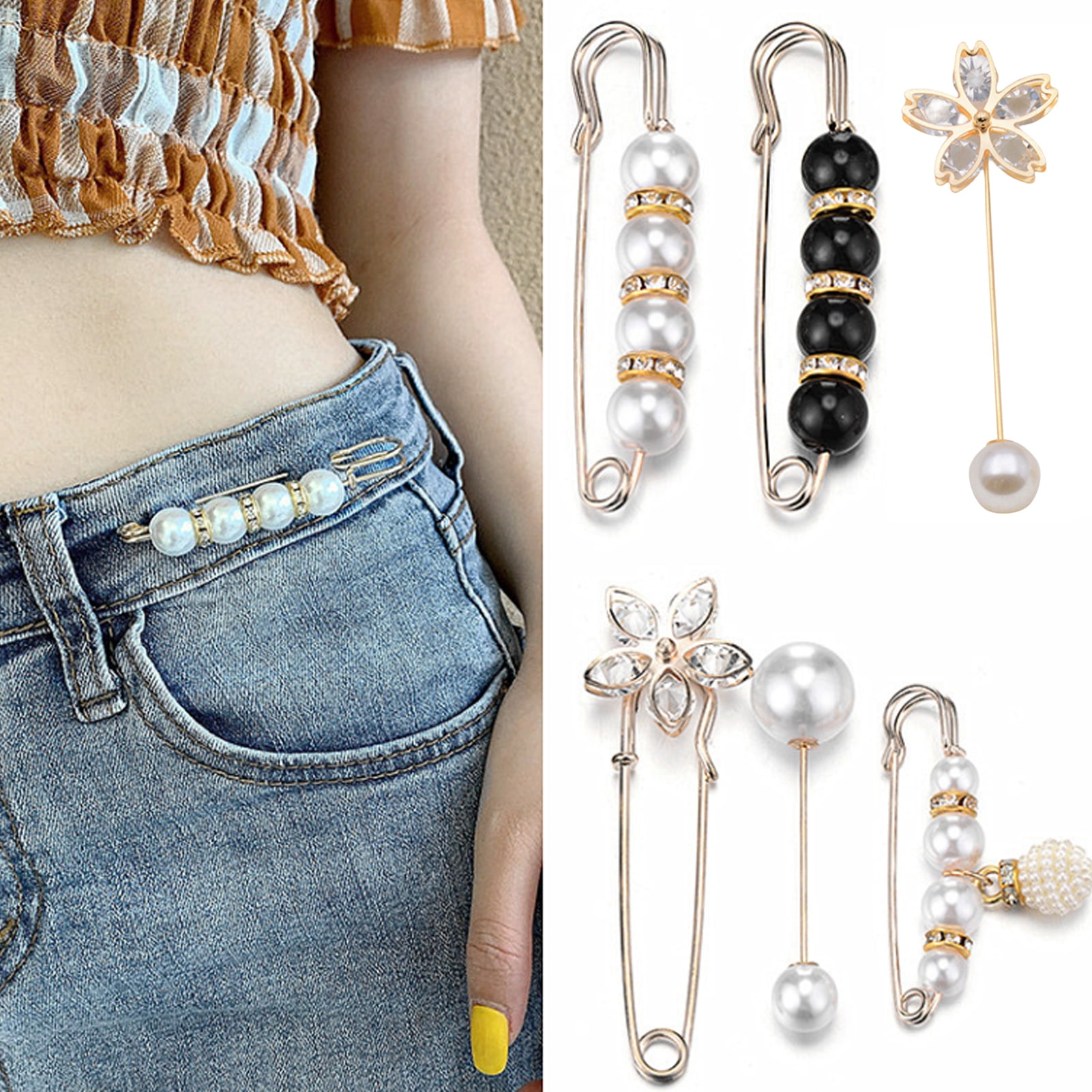 Washranp Flower Shape Brooch Pins,Shining Faux Pearls Safety Pin ...