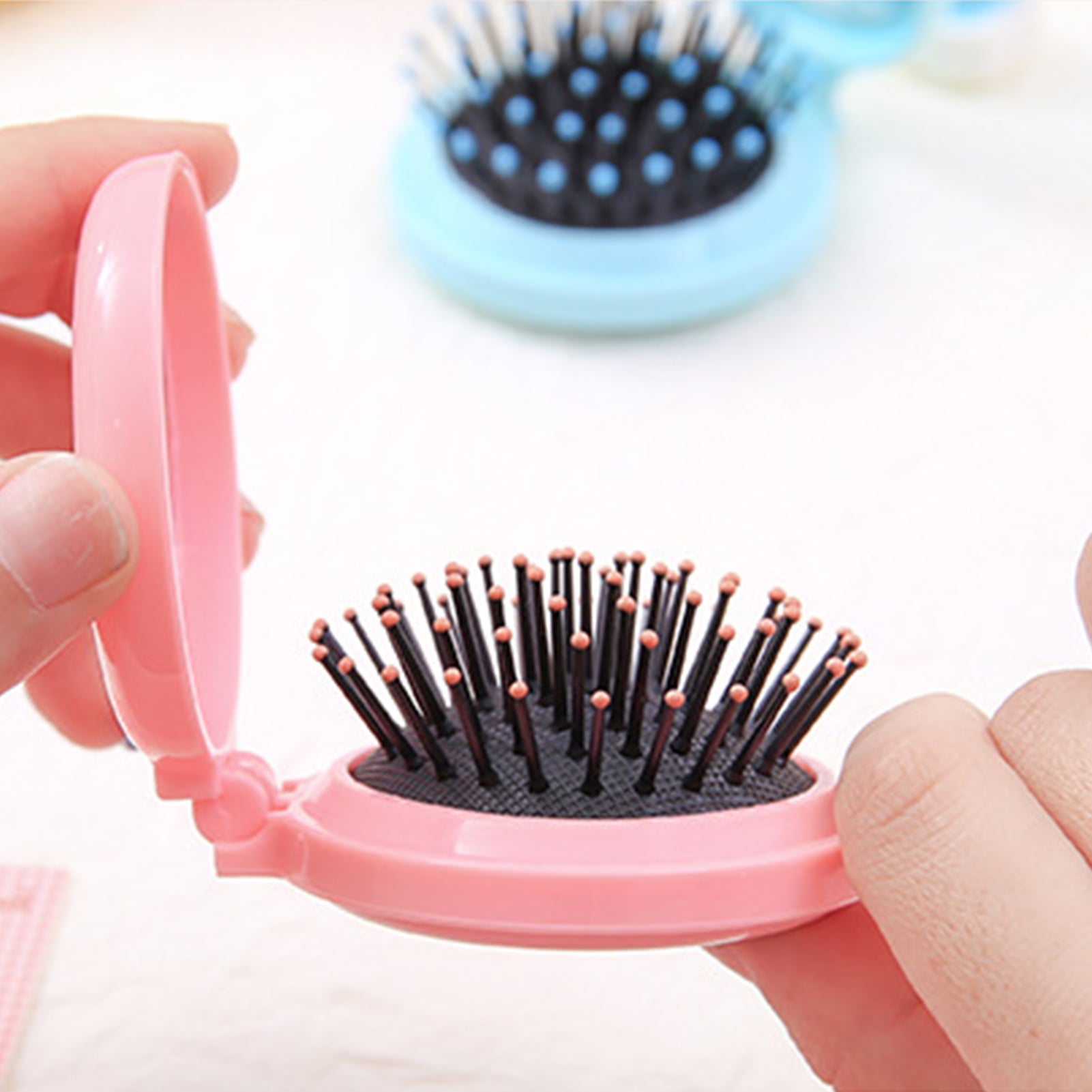 Washranp Folding Hair Brush with Mirror, Compact Round Massage Comb for ...