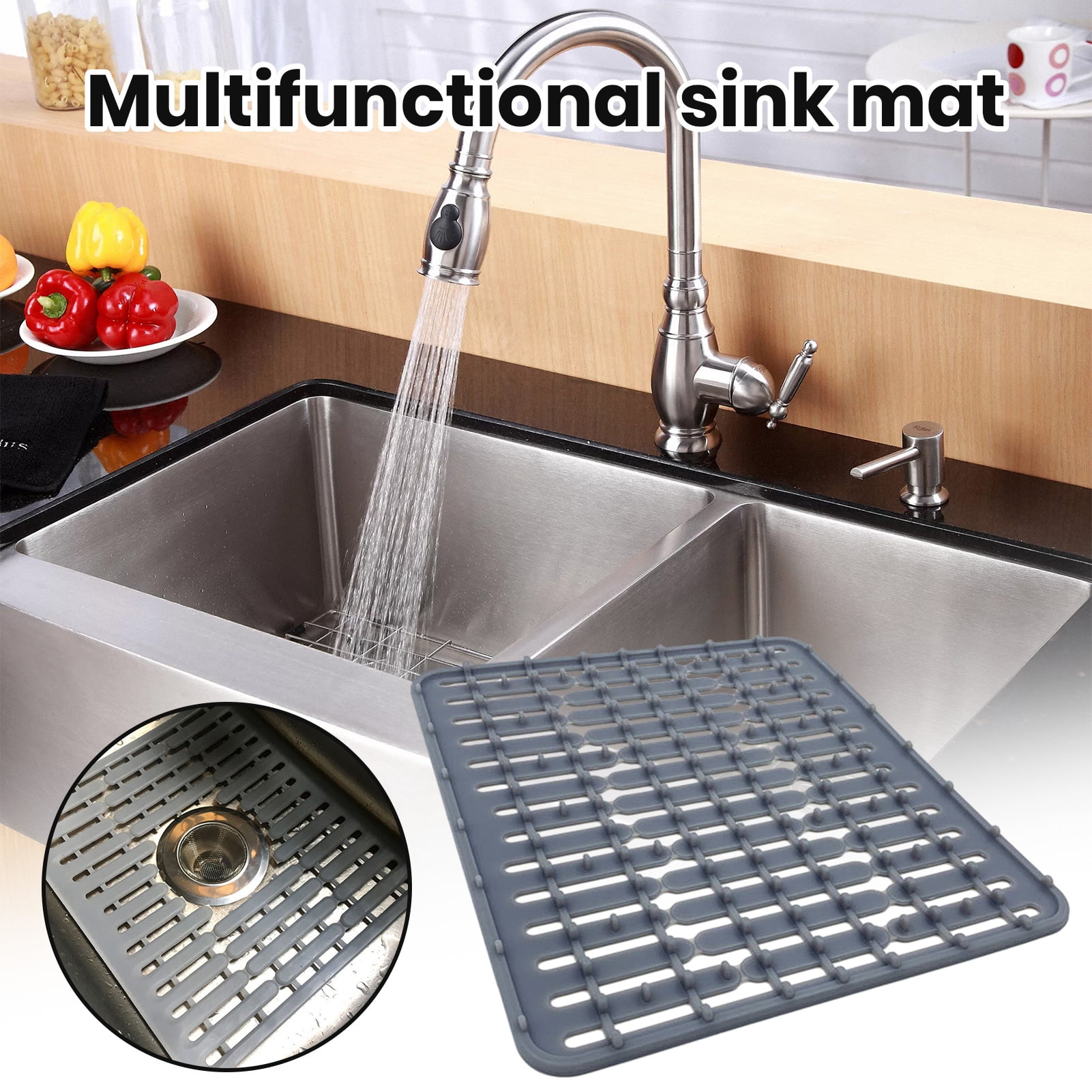 Washranp Kitchen Sink Mat DIY Silicone Anti slip Bottom Kitchen Drain ...