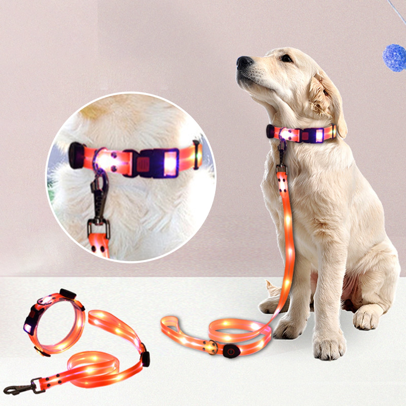 Washranp LED Rechargeable Dog Collar with Leash,Waterproof Adjustable ...