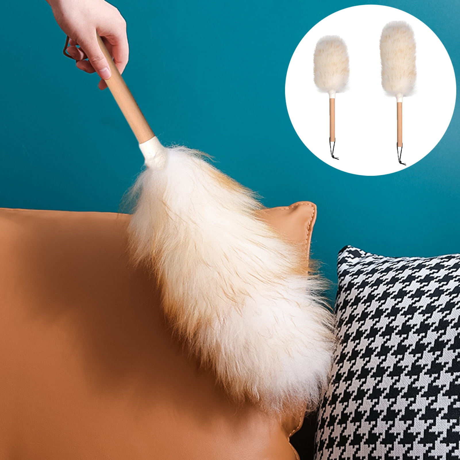 Washranp Lambswool Dusters with Solid Wooden Handle,Reusable Anti ...