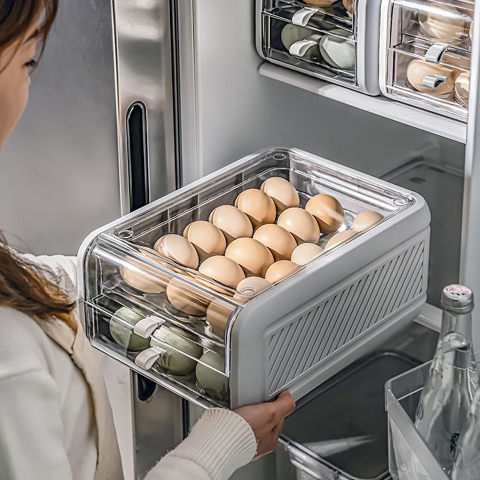 Washranp Large Capacity Egg Storage Box,Clear Visible Double-Layer ...