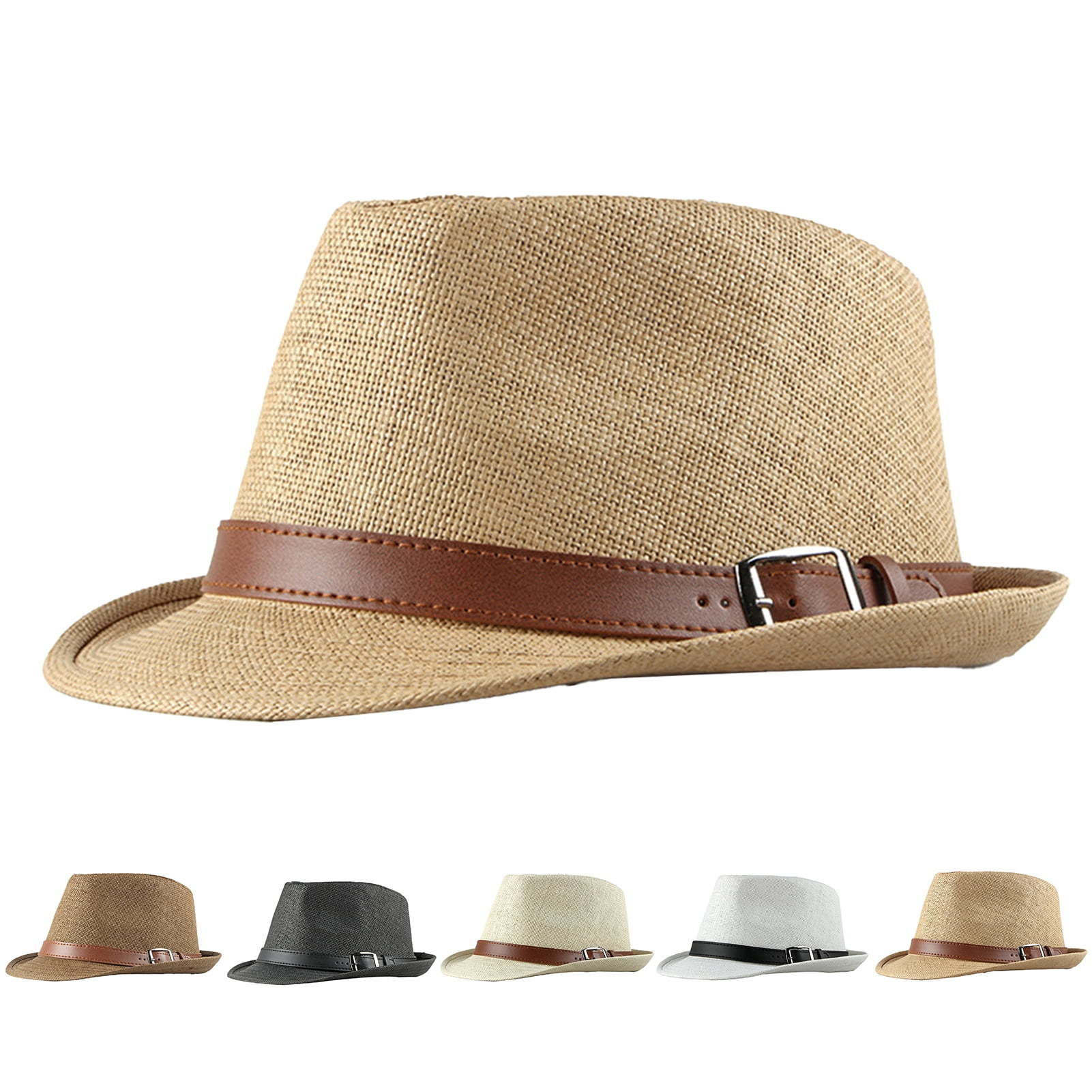 Washranp Men Sun Hat Solid Color Wide Brim Belt Decor Breathable Sun ...