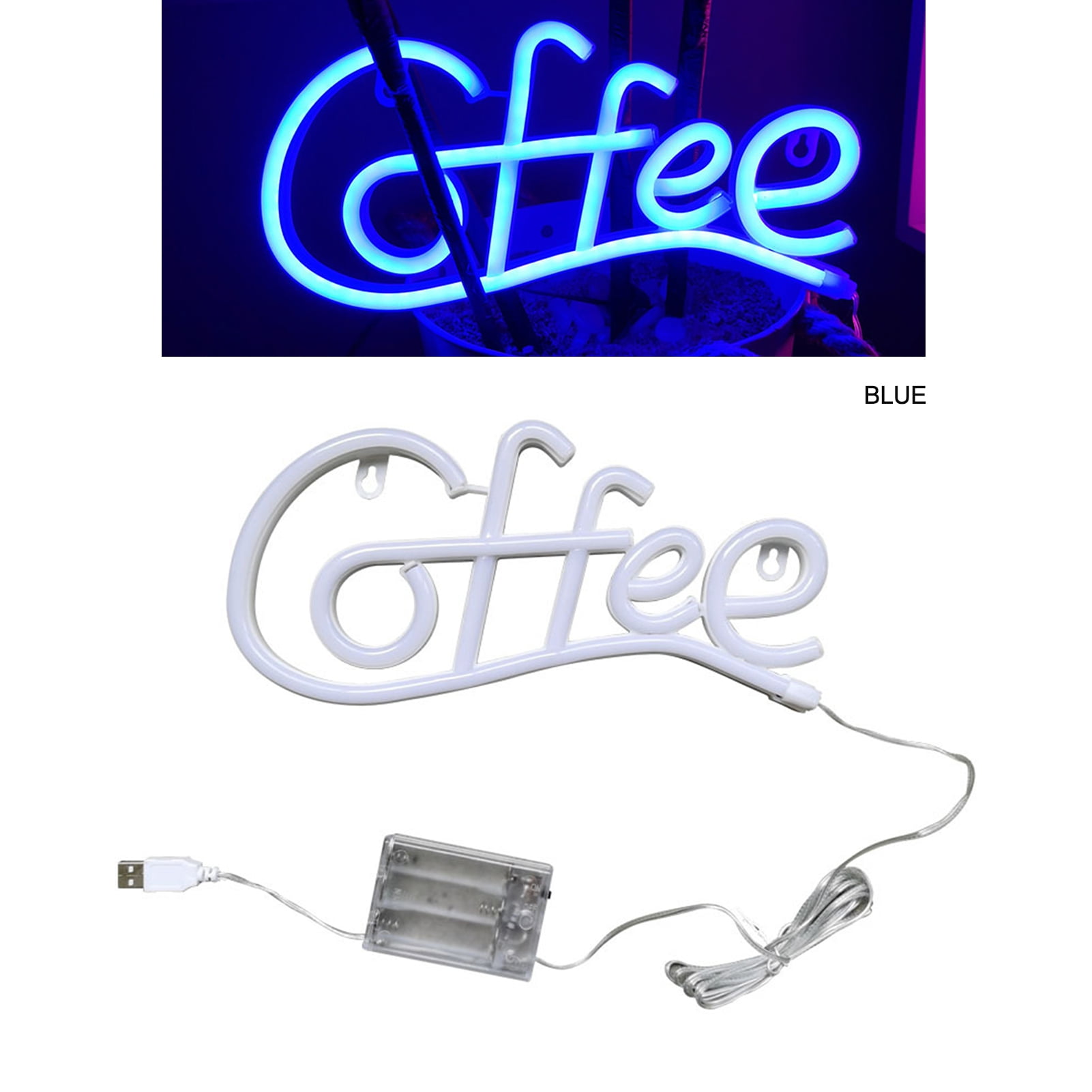 Washranp Neon Sign,Plastic Coffee Letter Shape LED Neon Light Battery ...