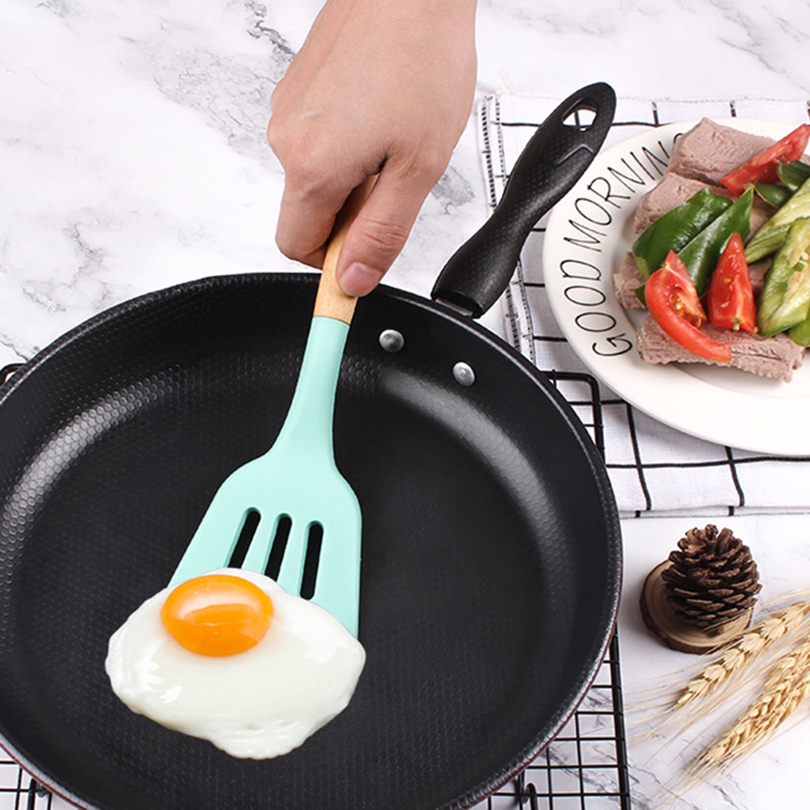 Washranp Slotted Turner with Wood Handle,Hollow Silicone Non Stick ...