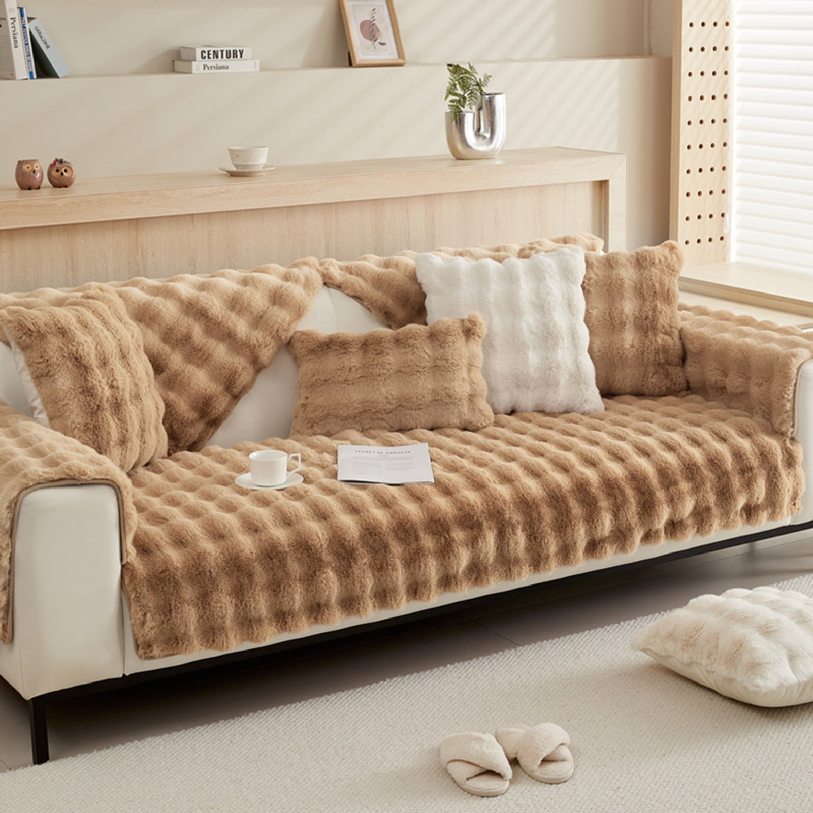 Washranp Sofa Couch Covers,Solid Color Soft Fuzzy Couch Cover Full ...