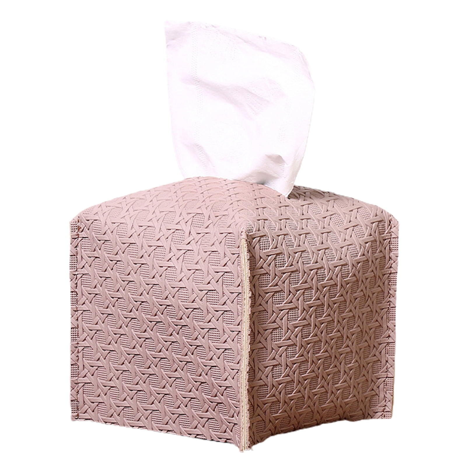 Washranp Tissue Box Cover,Faux Leather Woven Bamboo Square Tissue Box ...