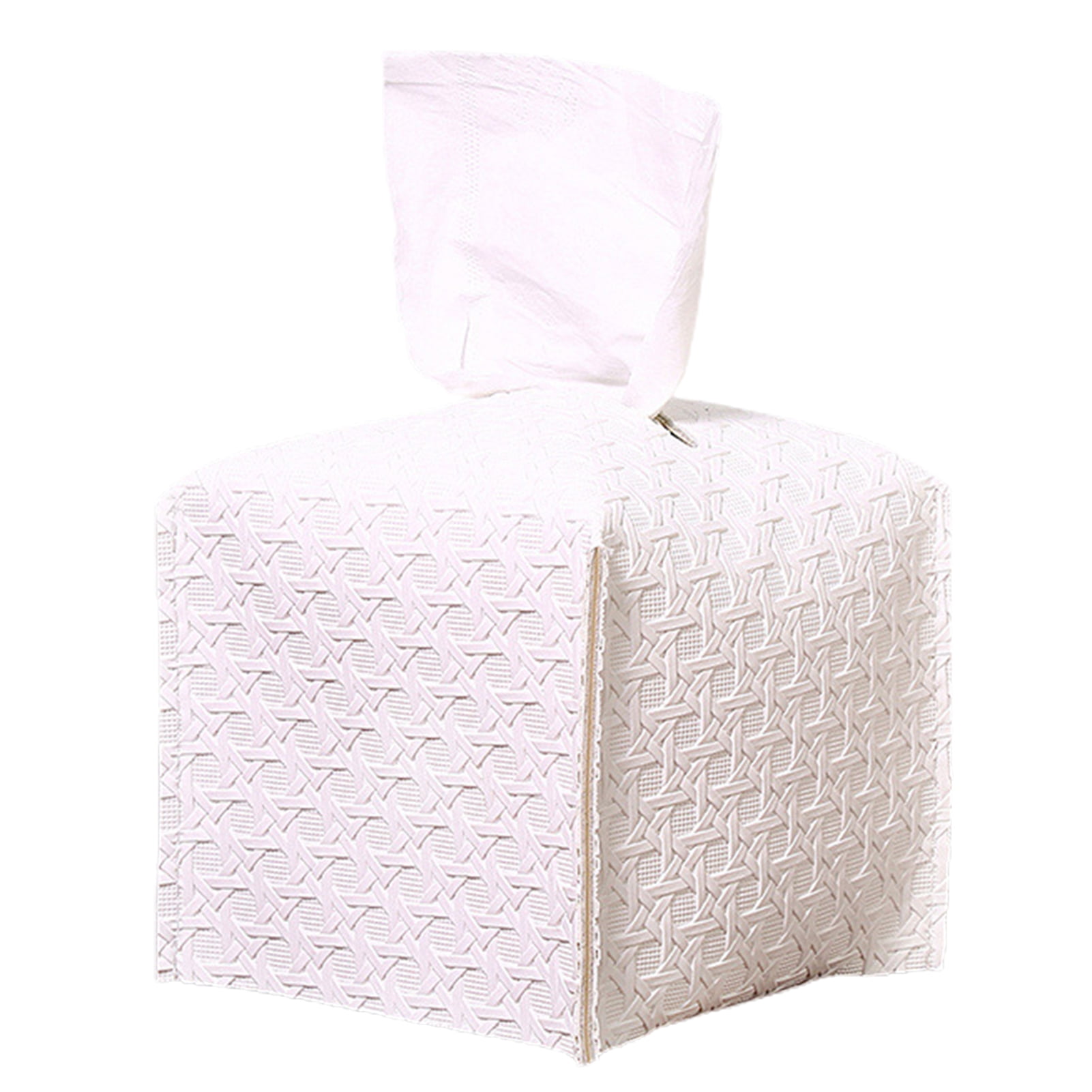 Washranp Tissue Box Cover,Faux Leather Woven Bamboo Square Tissue Box ...