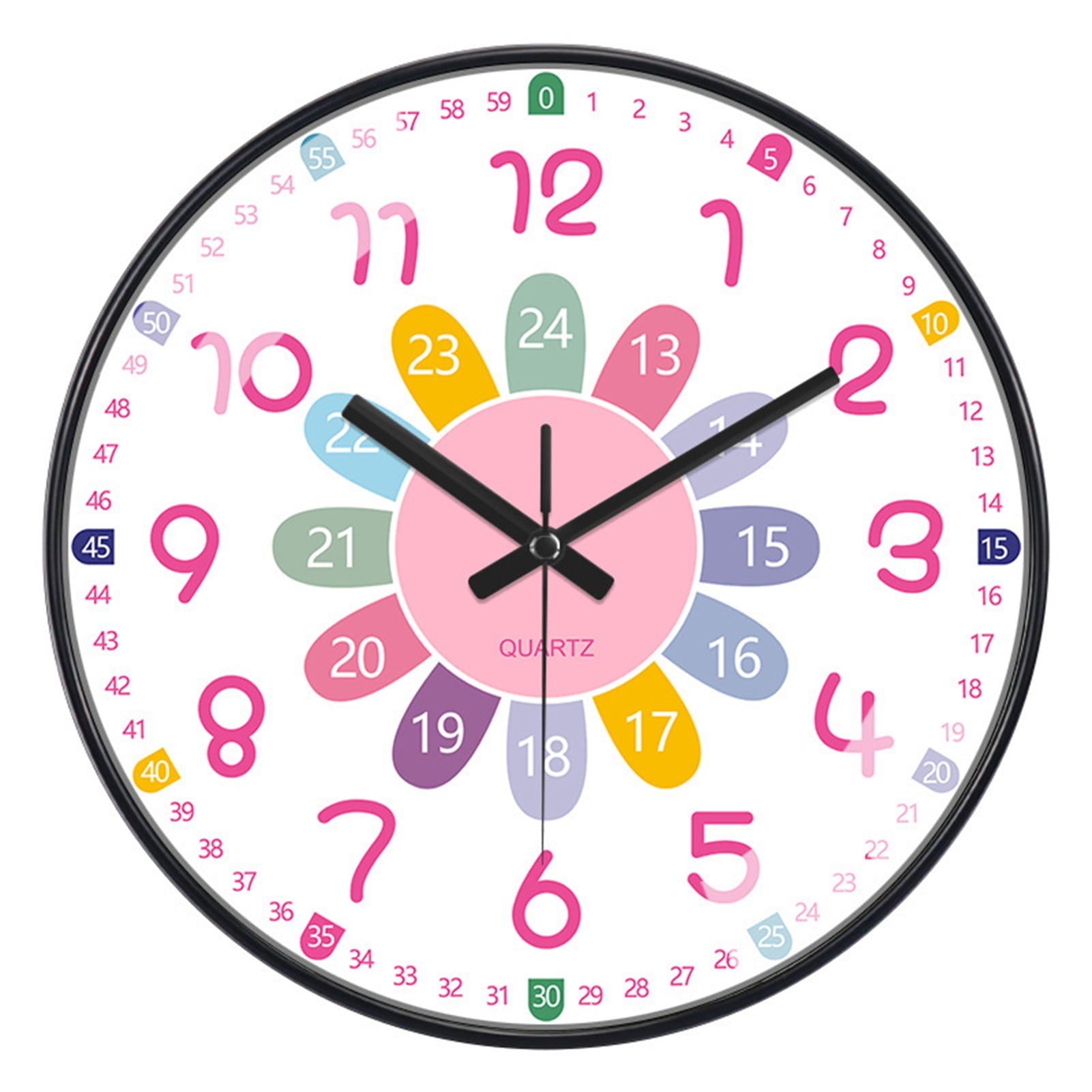 Washranp Wall Clock,Colorful Learning Clock Silent Analogue Telling ...