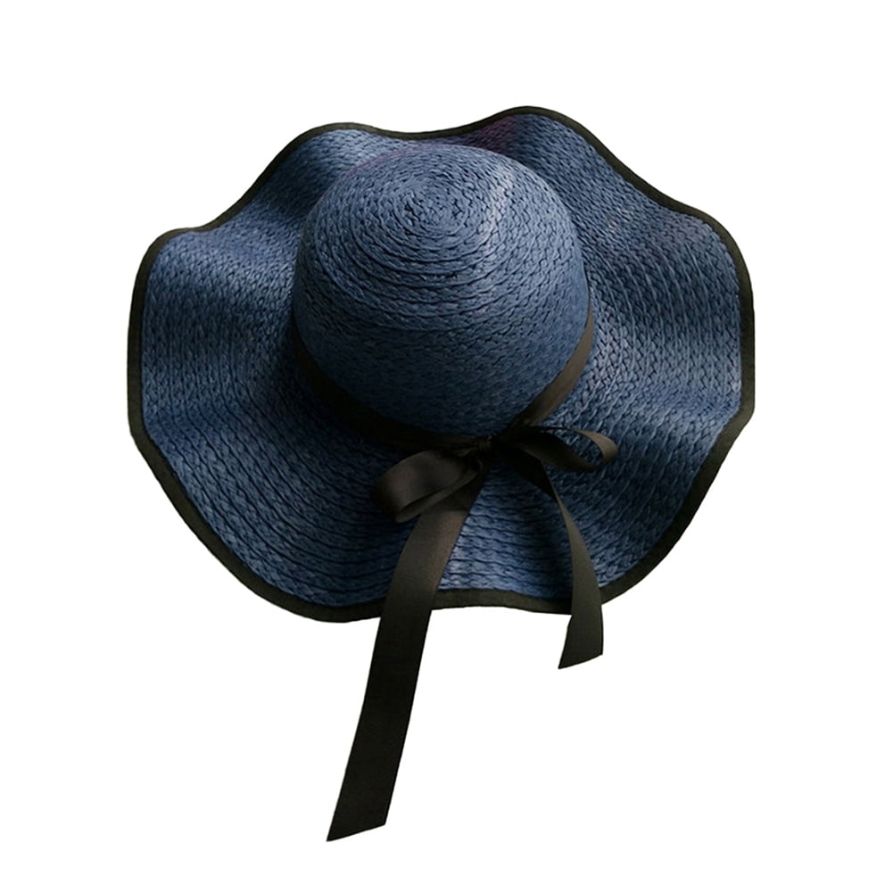 Washranp Womens Sun Straw Hat,Foldable Roll-up Floppy Wave Wide Brim ...