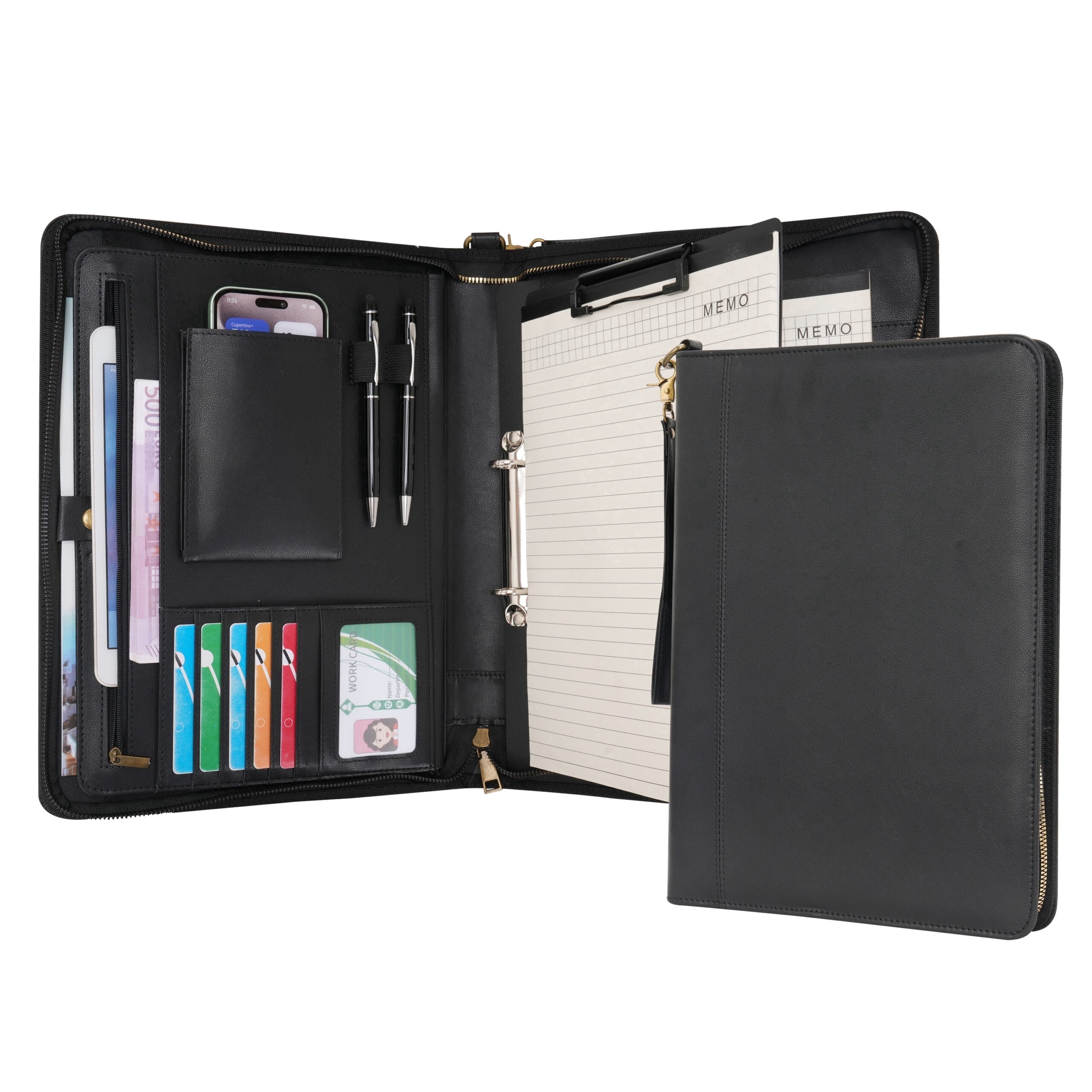 Wason A4 Portfolio with Zipper - Leather PU Padfolio with Detachable ...