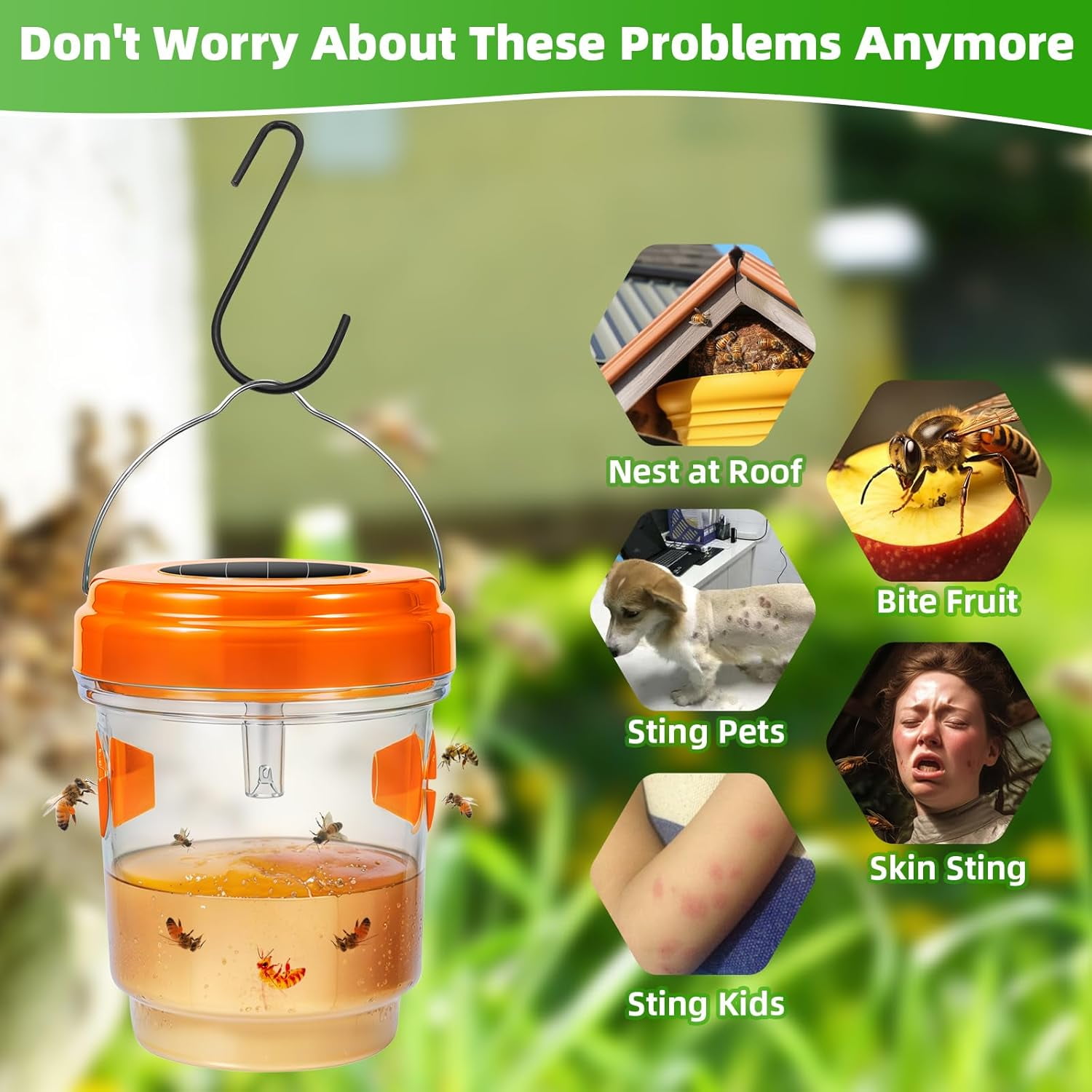 Wasp Trap 4 Pack Solar Powered Bee Repellent Outdoor Hanging Hornet ...